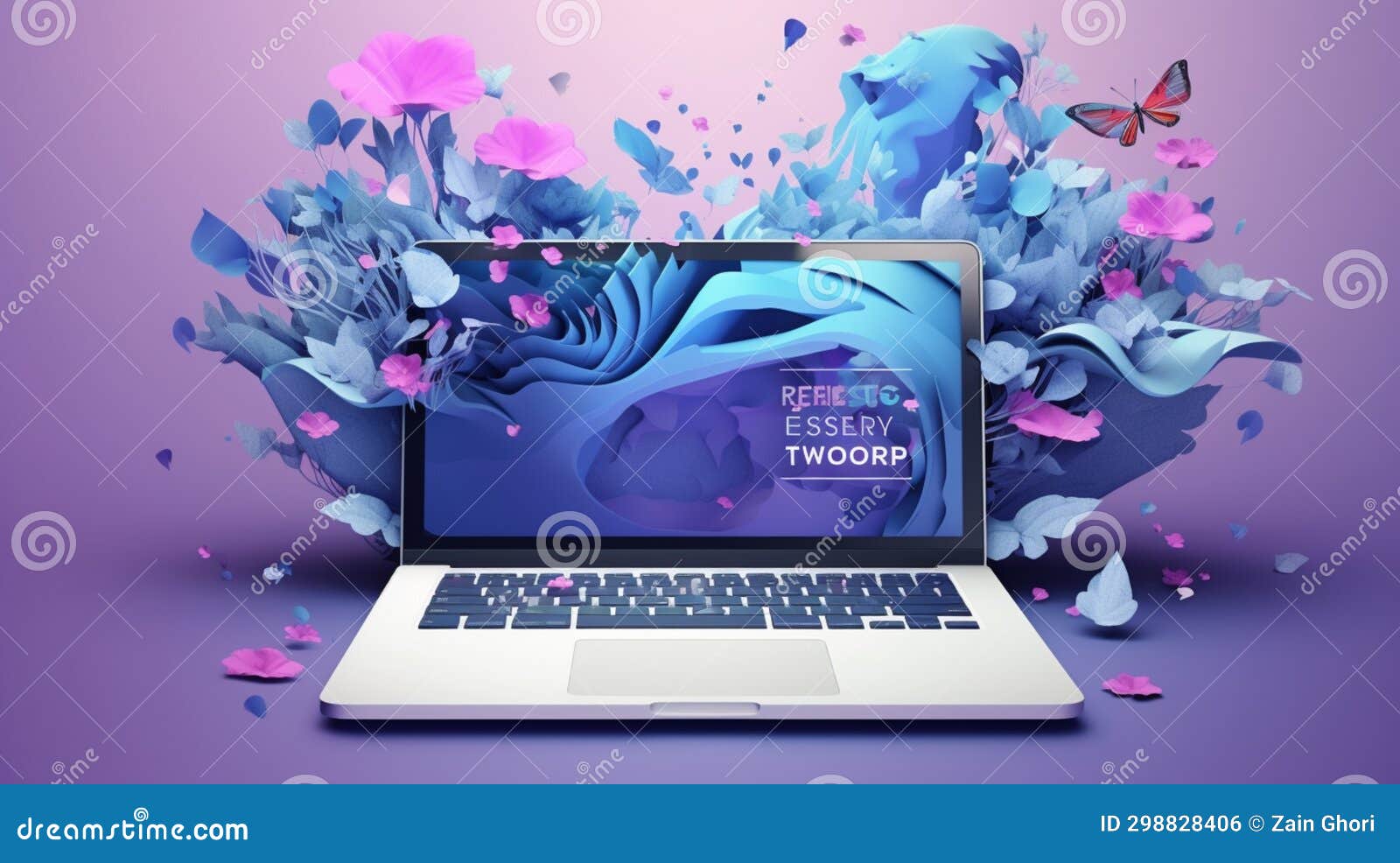 Computer with Open Pages. Landing Page Template for Web Stock Photo ...