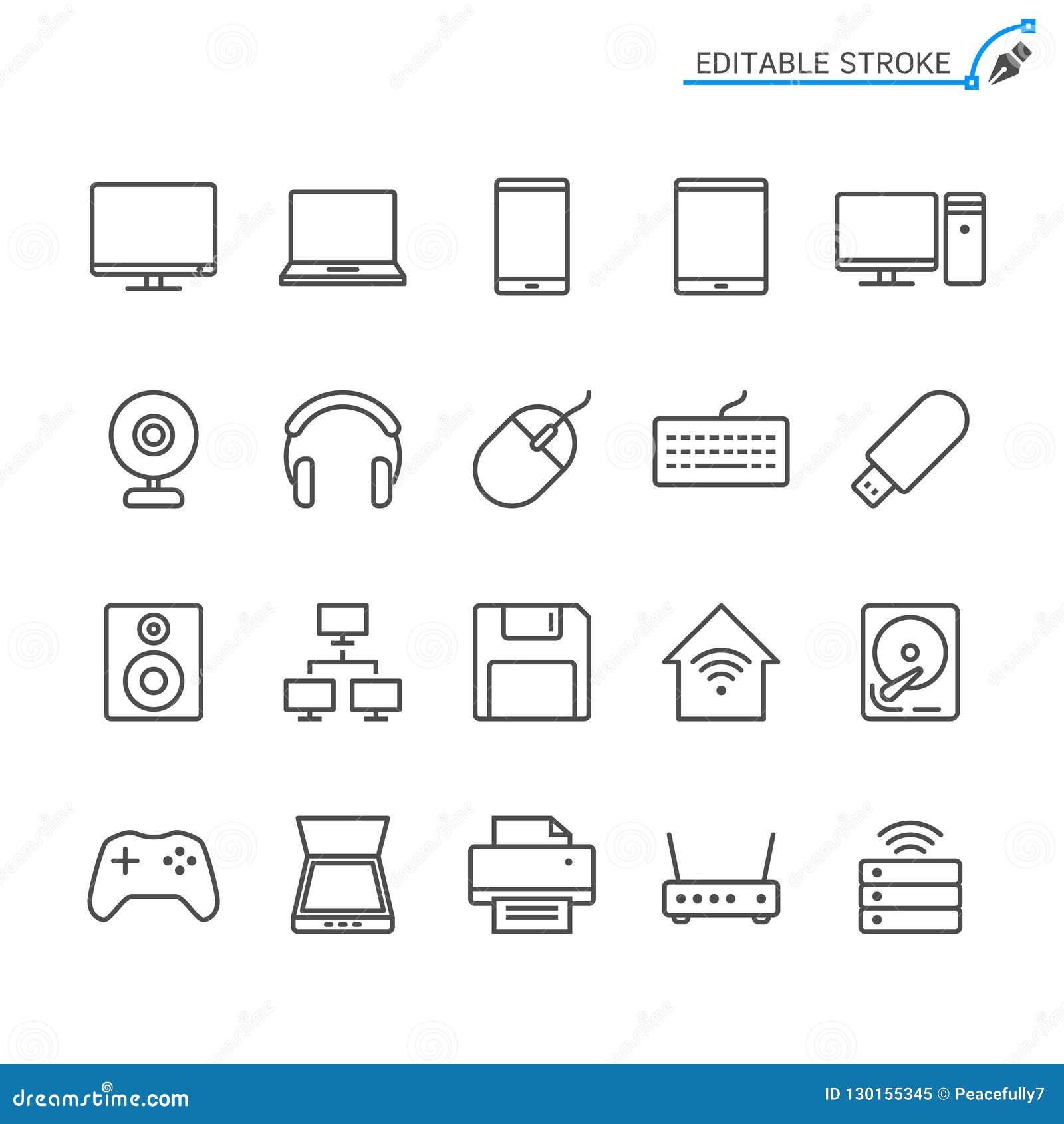 Computer outline icon set stock vector. Illustration of monitor - 130155345