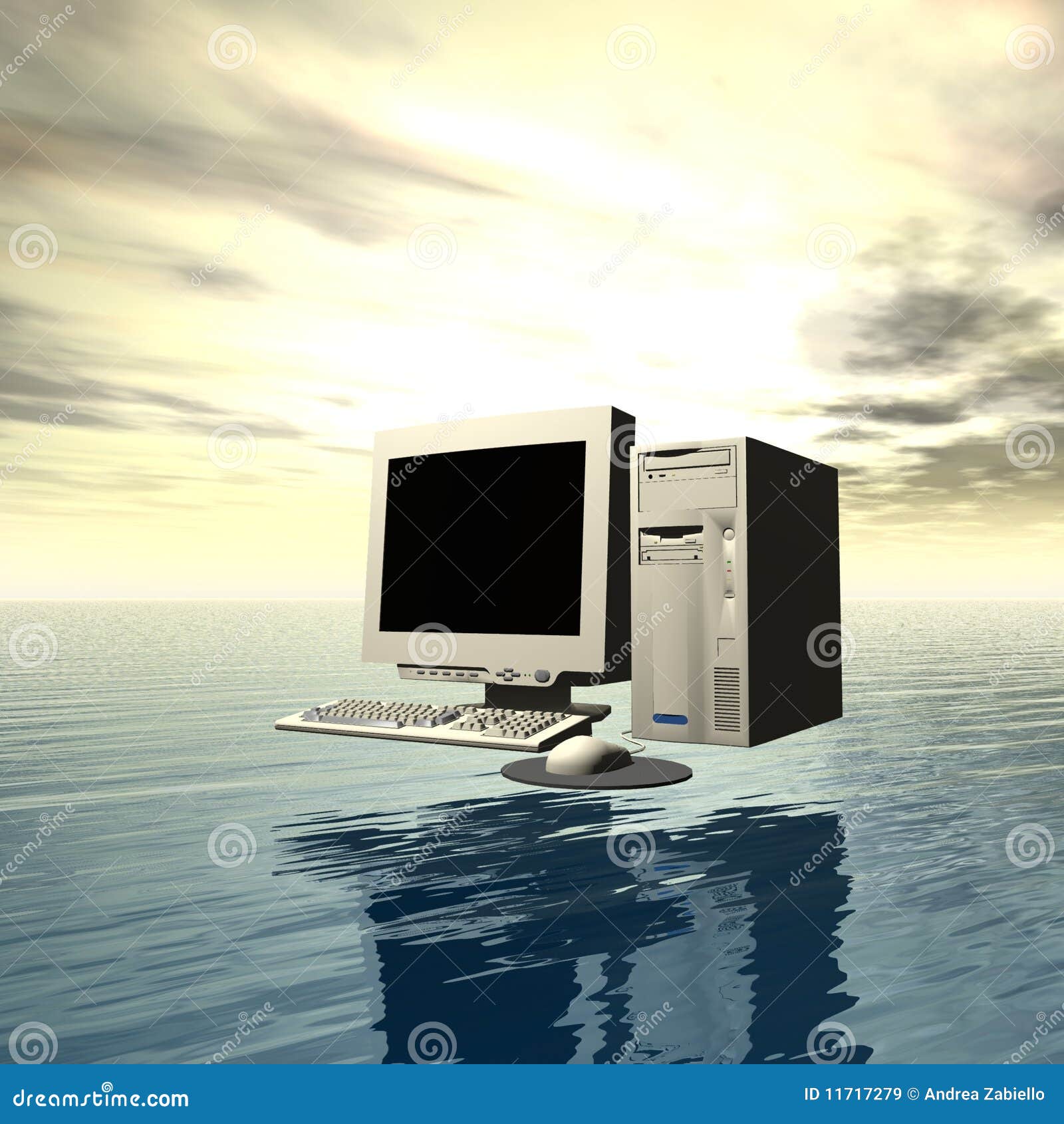 Computer over water stock illustration. Illustration of render - 11717279
