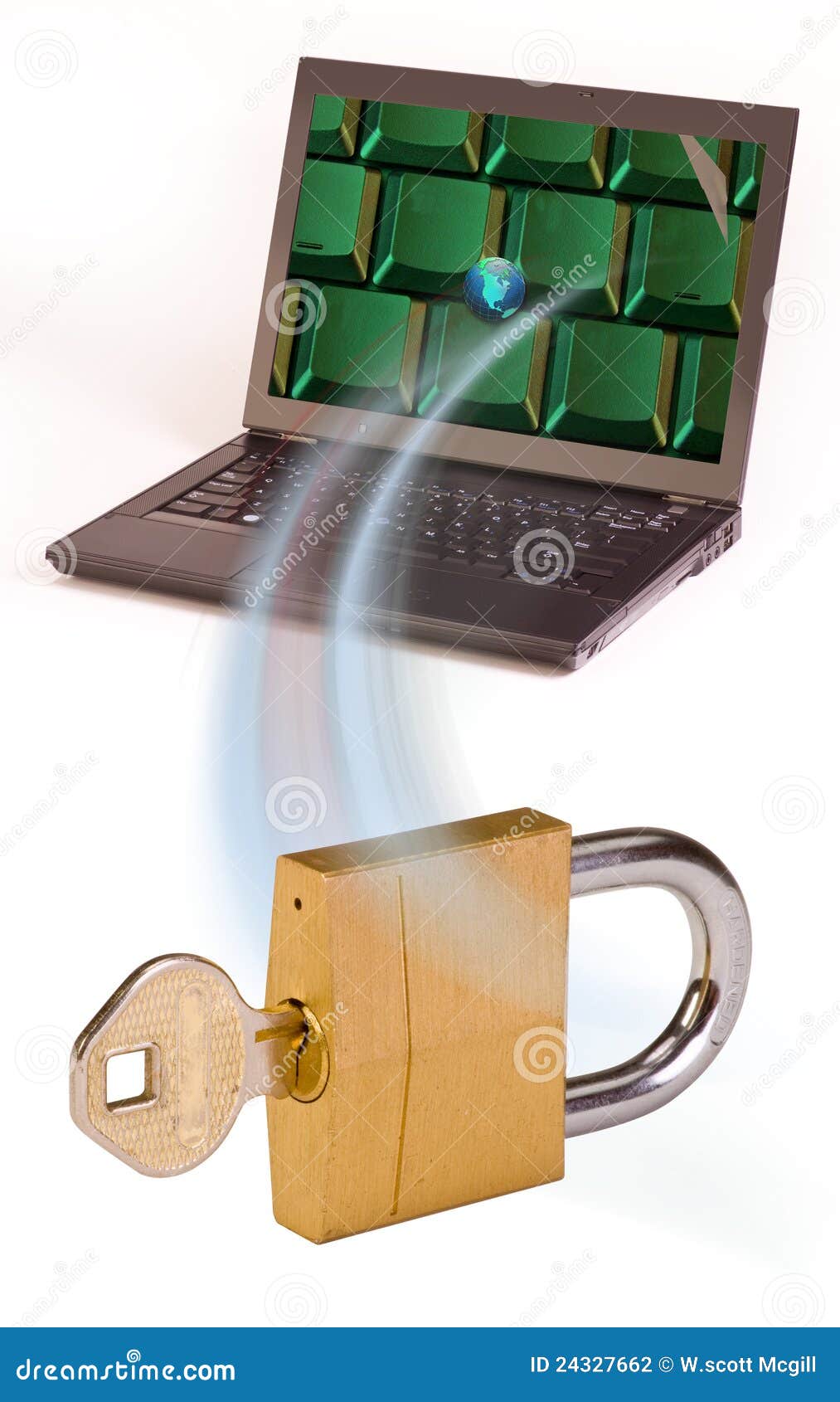 Computer, padlock and key stock photo. Image of macro - 24327662