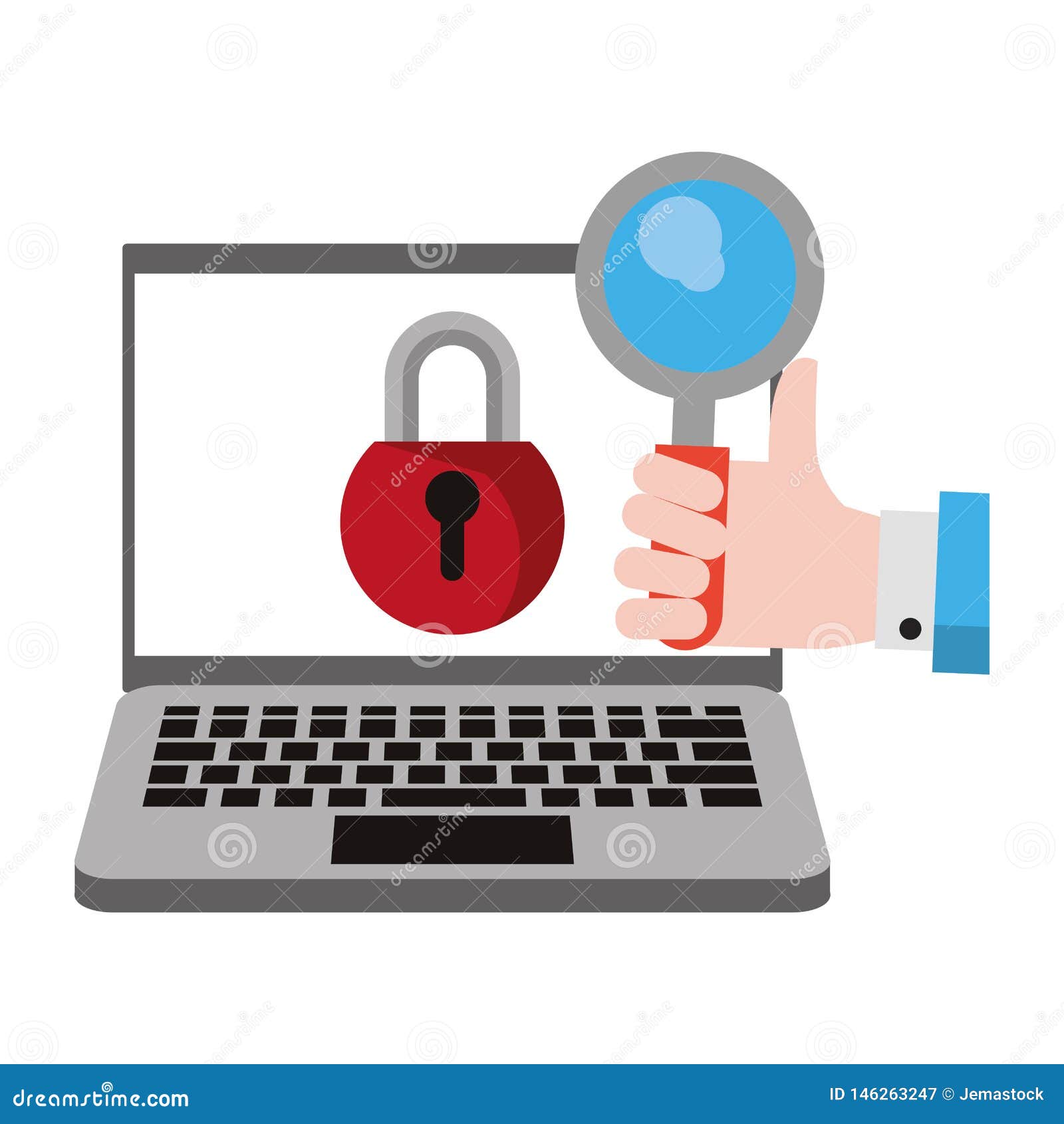 Computer with Padlock and Magnifying Glass Stock Vector - Illustration ...