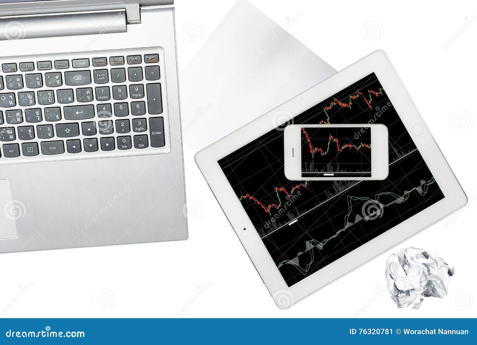 Computer, Paper, Smartphone and Tablet with Graph is Isolated on Stock ...