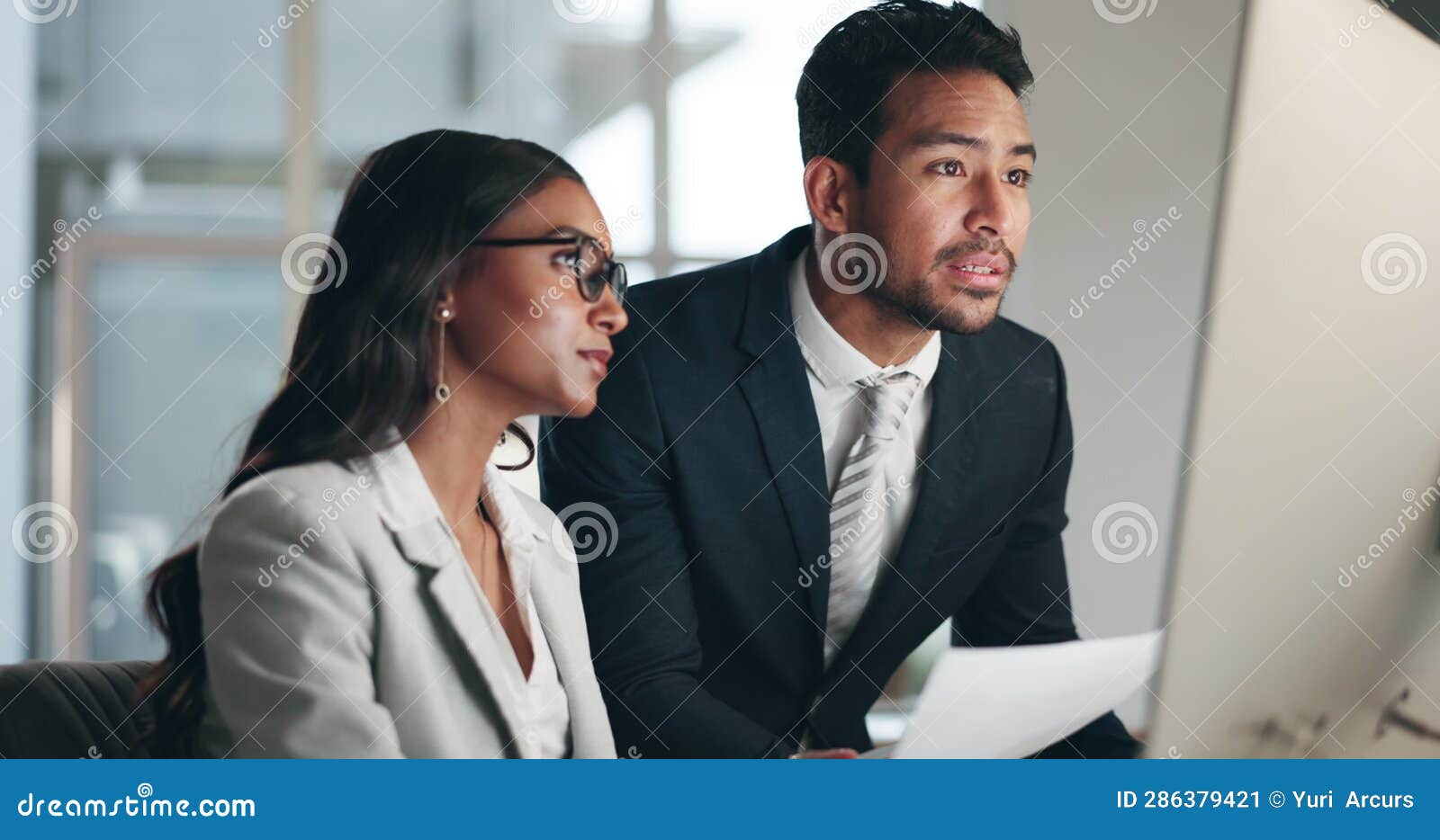 Computer, Paperwork and Business People Collaboration, Communication ...