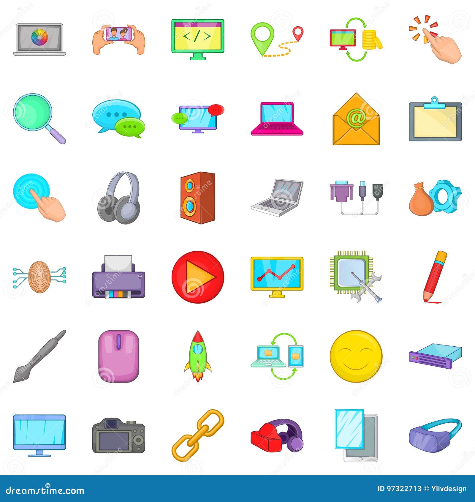 Computer Part Icons Set, Cartoon Style Stock Vector - Illustration of ...