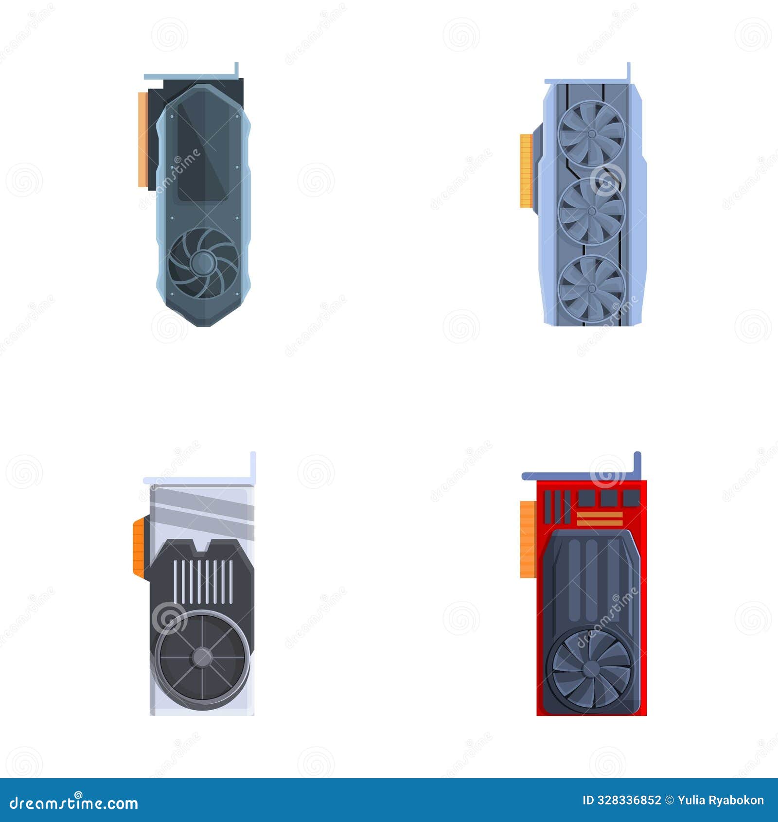 Computer Part Icons Set Cartoon Vector. Computer Graphic Card with ...