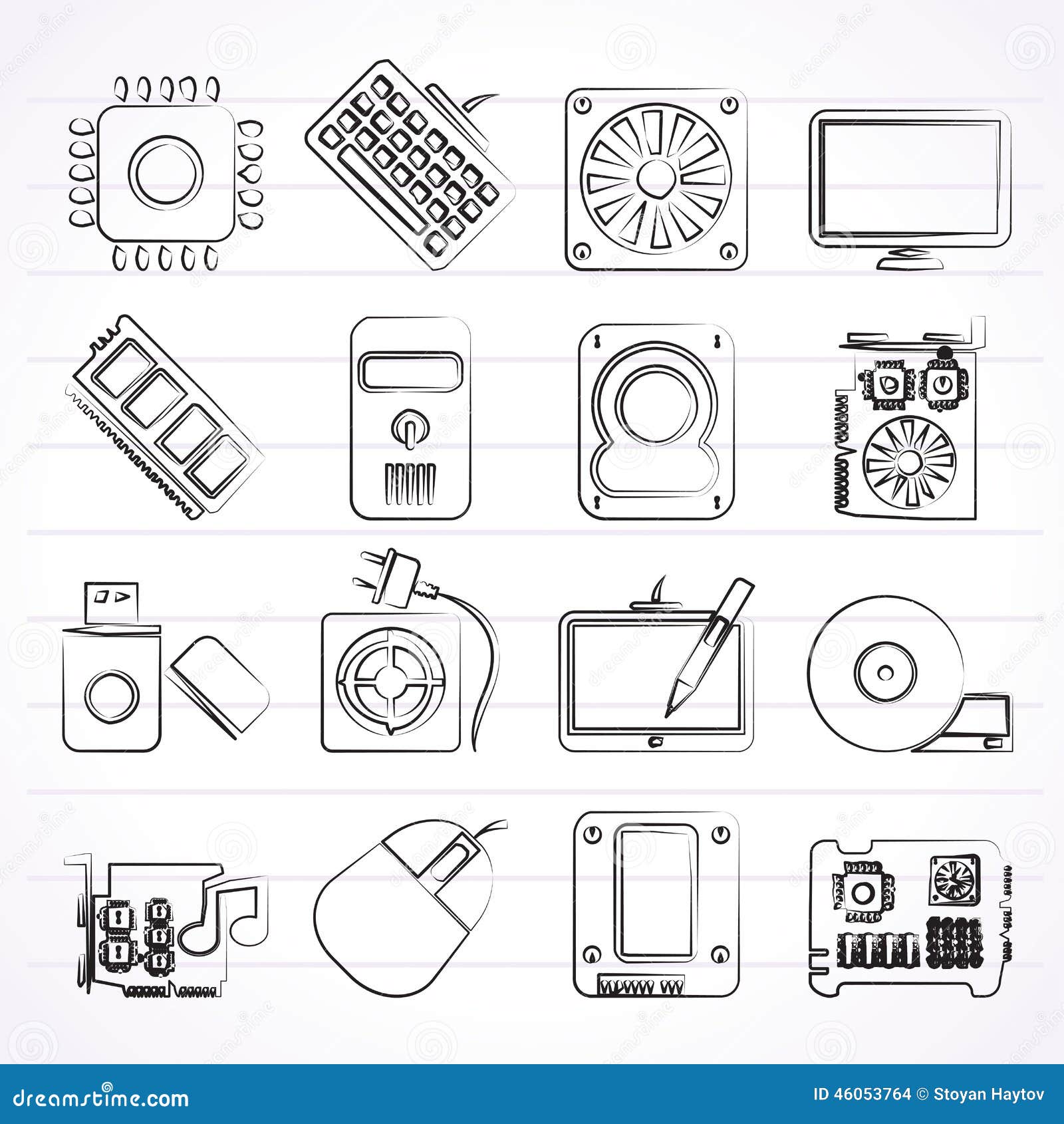 Computer part icons stock vector. Illustration of computer - 46053764