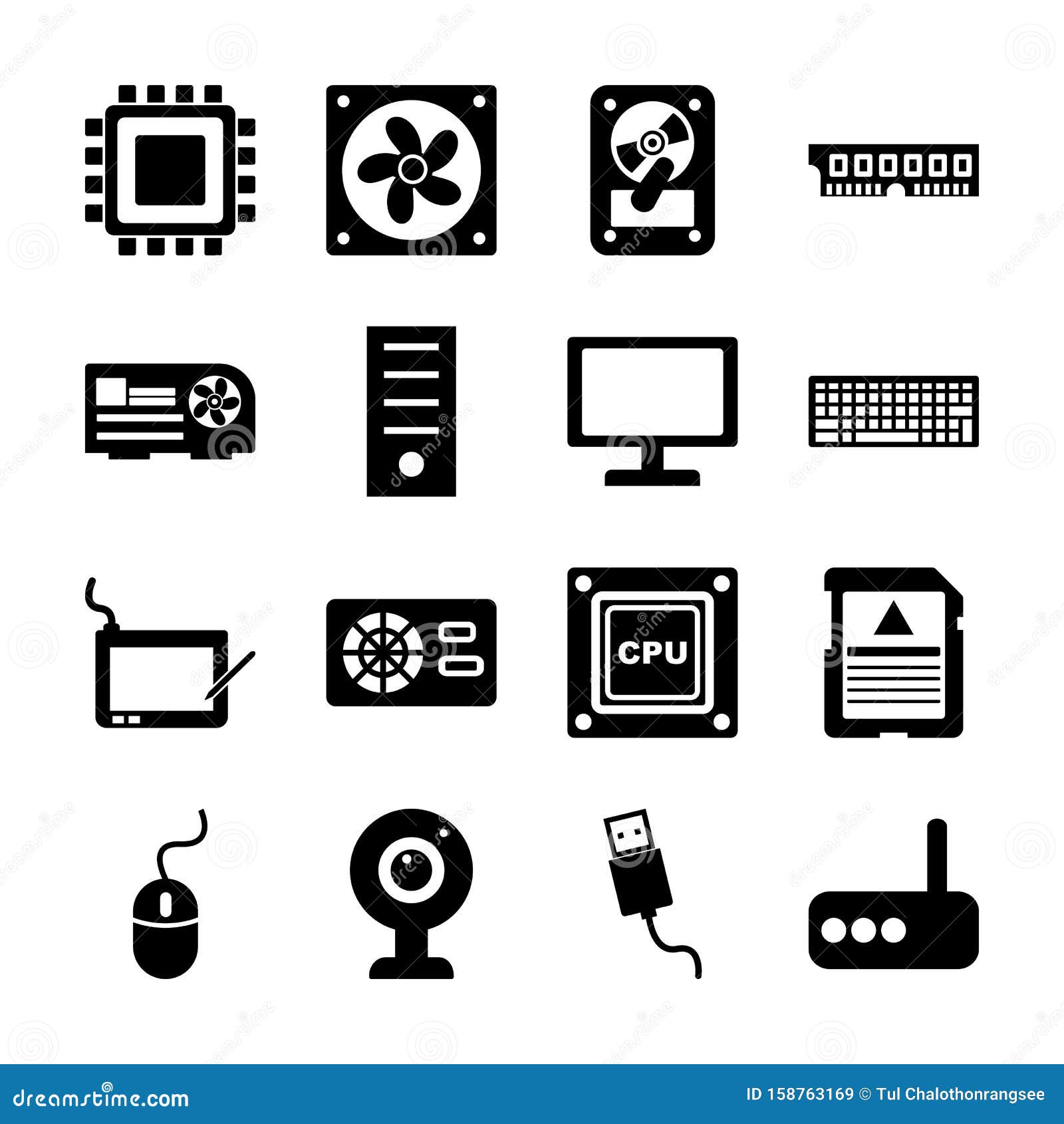 Computer part solid icons stock vector. Illustration of access - 158763169