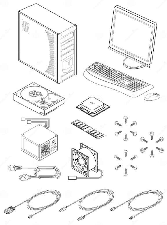 Computer Parts and Accessories Stock Vector - Illustration of computer ...