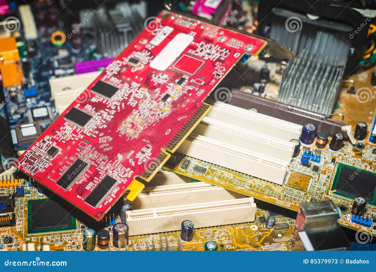 Computer parts close-up stock image. Image of communications - 85379973