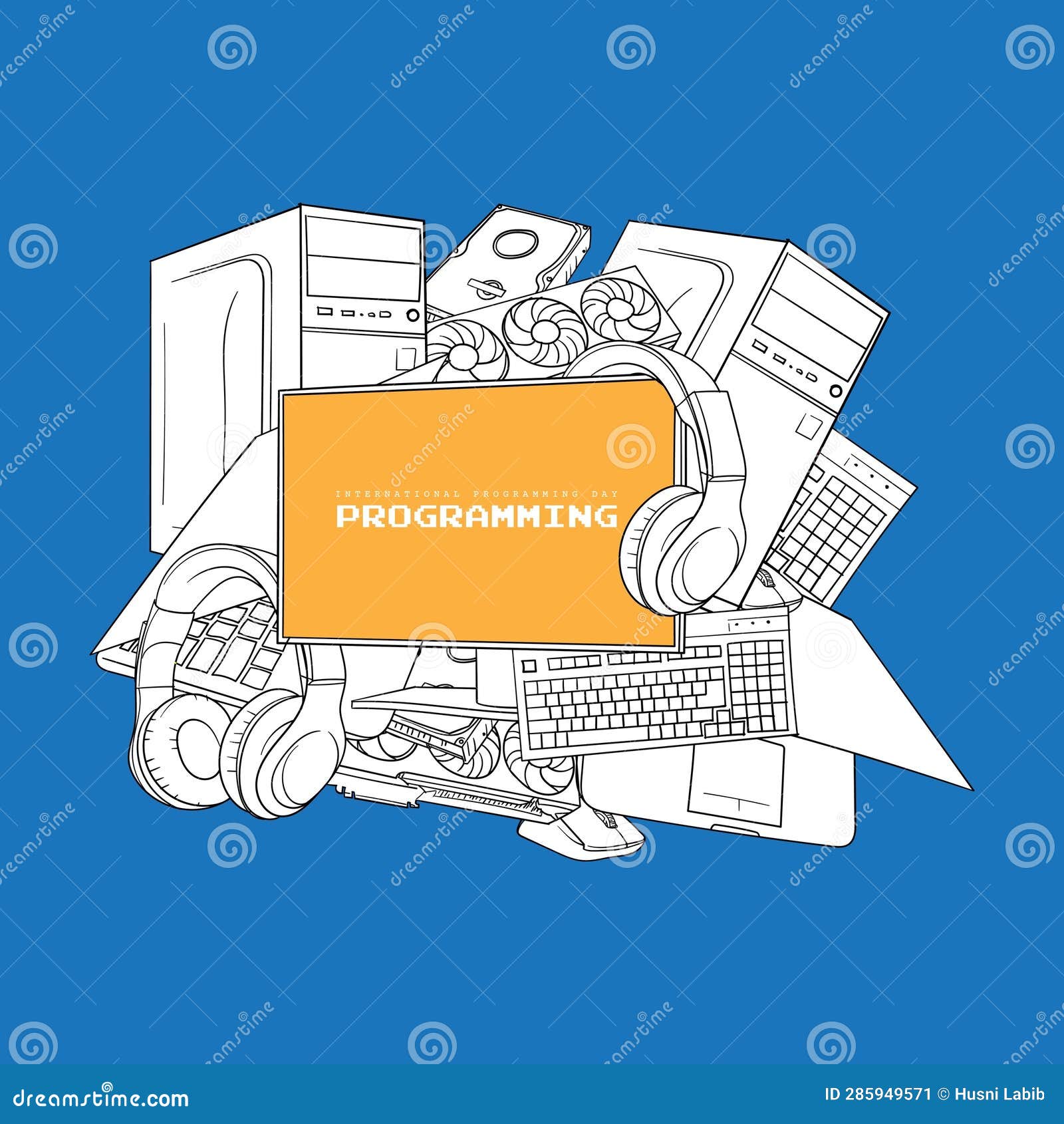 Computer Parts in Doodle Art Design for Computer Day or Programming Day ...