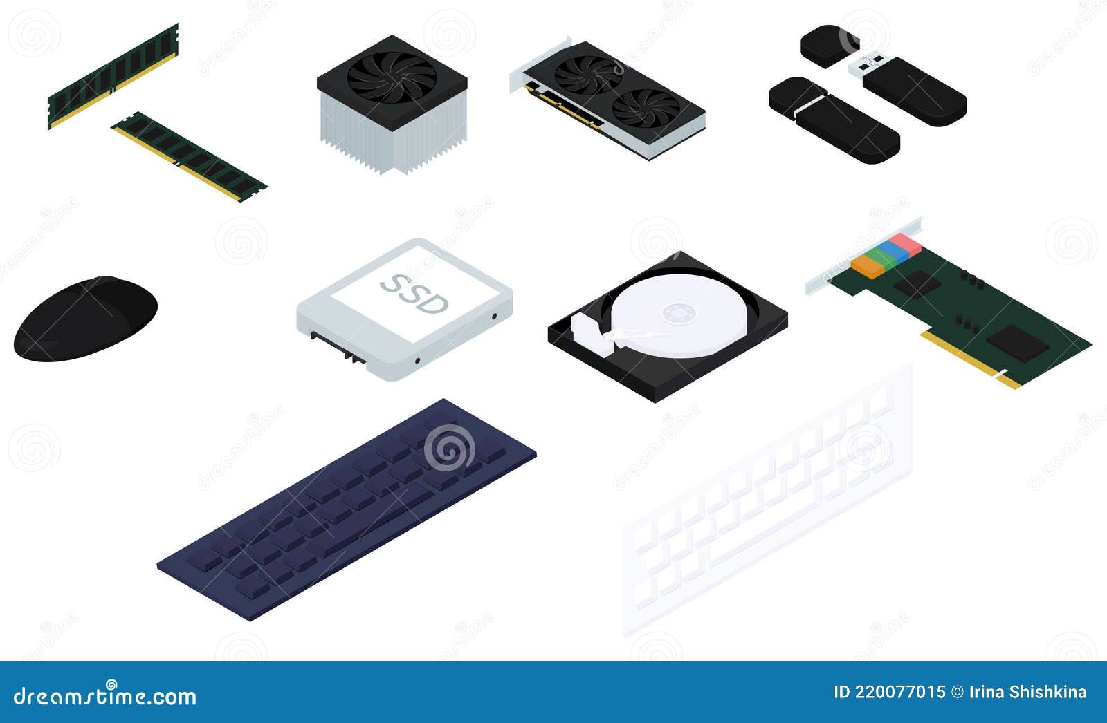 Computer Parts Isometric Vector Illustration Stock Vector ...