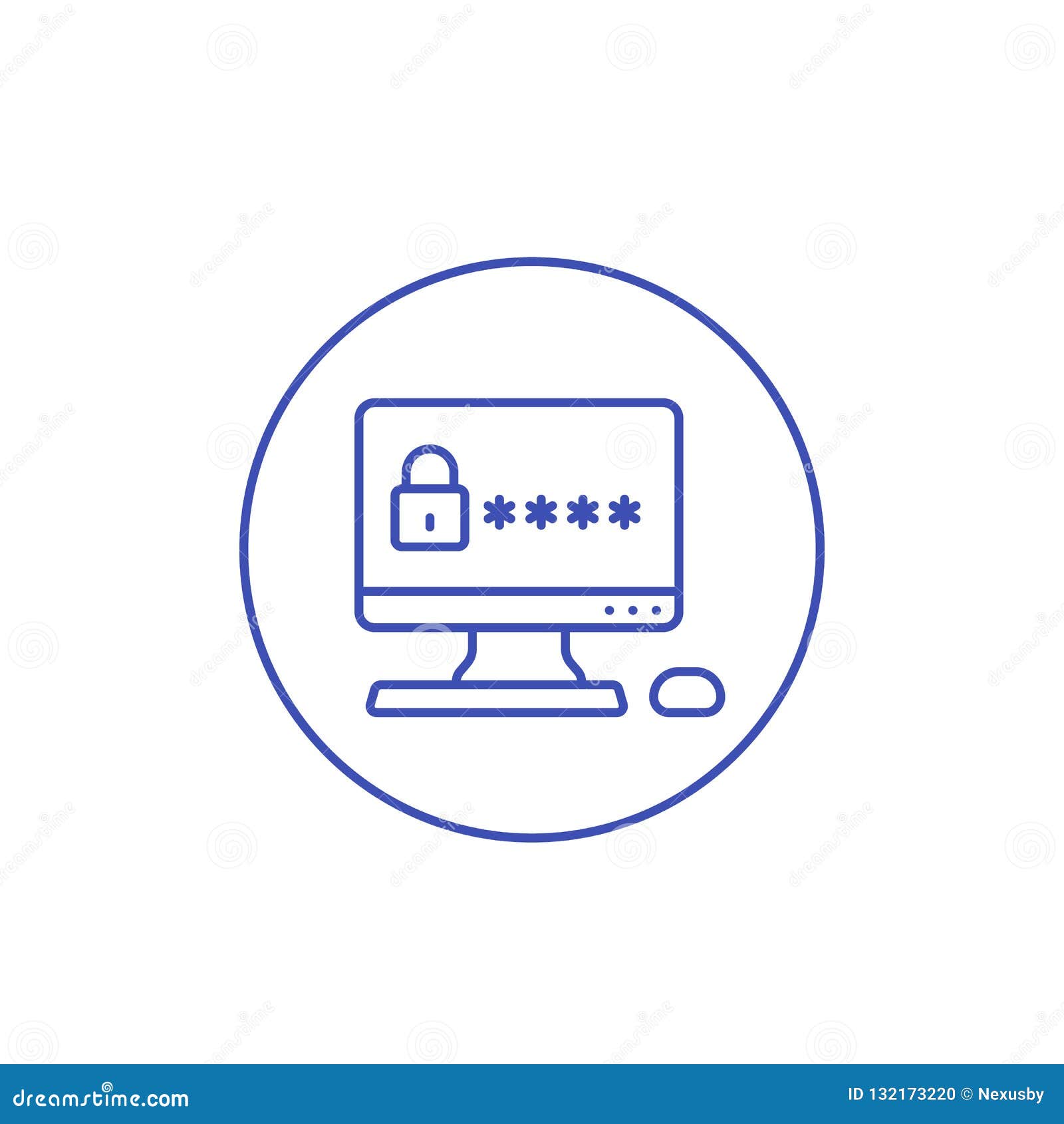 Computer with Password Access Line Icon Stock Vector - Illustration of ...