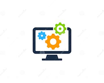 Computer PC Gear Icon Logo Design Element Stock Vector - Illustration ...
