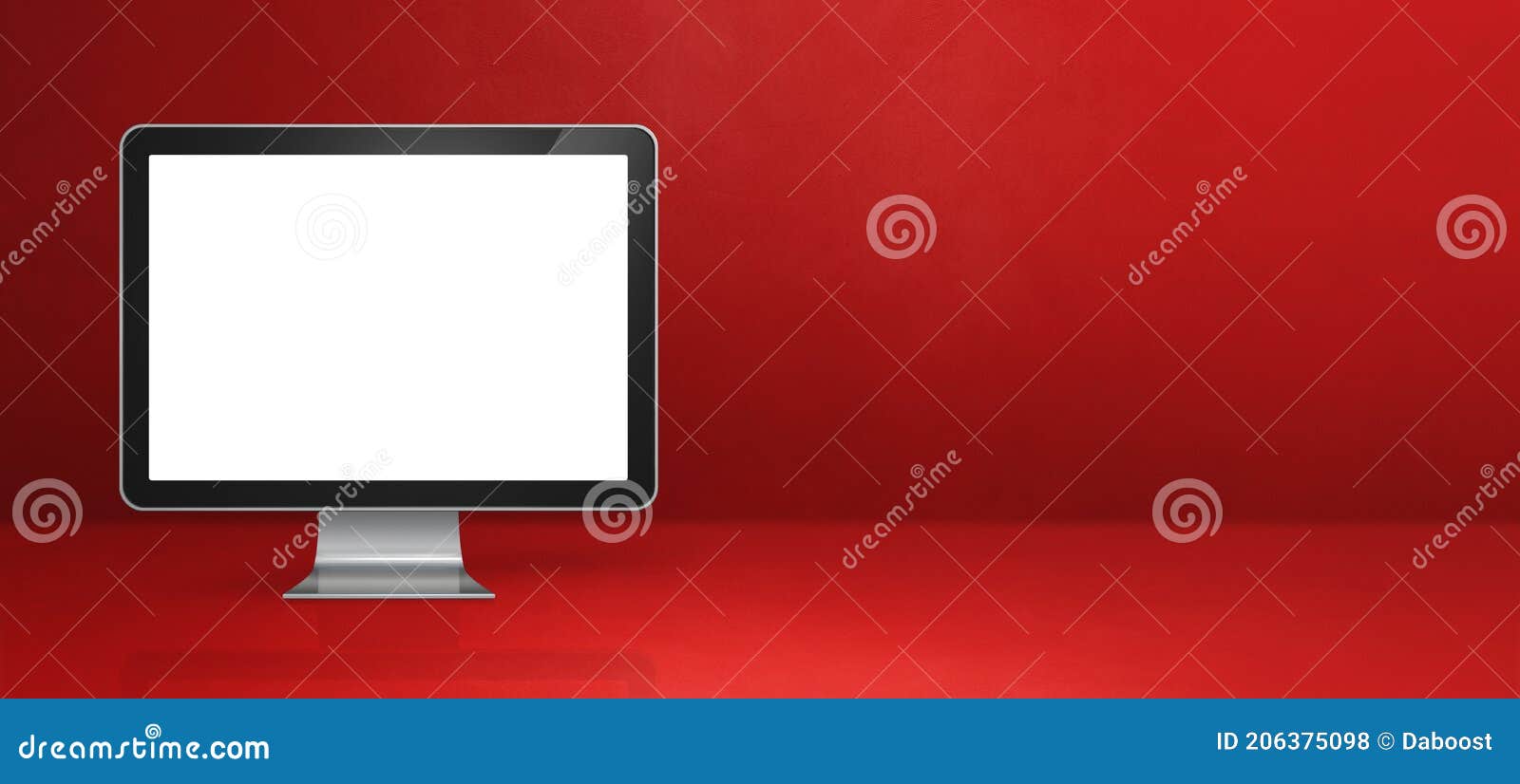 Computer Pc on Red Desk Banner Stock Illustration - Illustration of ...