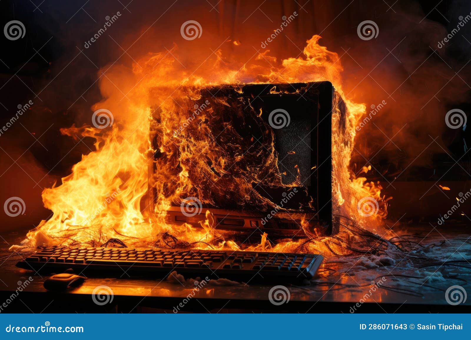Computer PC on the Table. Burning Stock Illustration - Illustration of ...