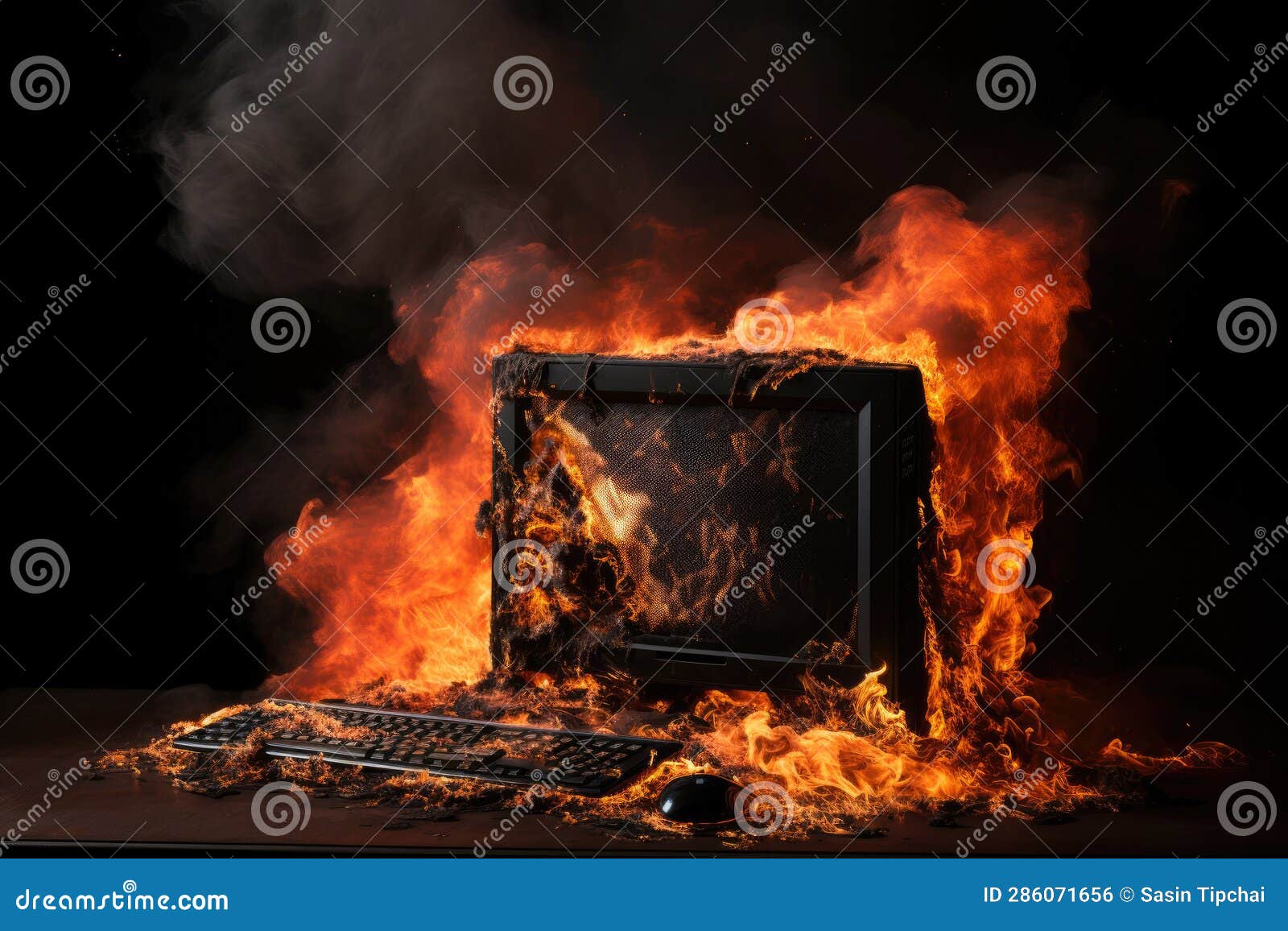 Computer PC on the Table. Burning Stock Illustration - Illustration of ...