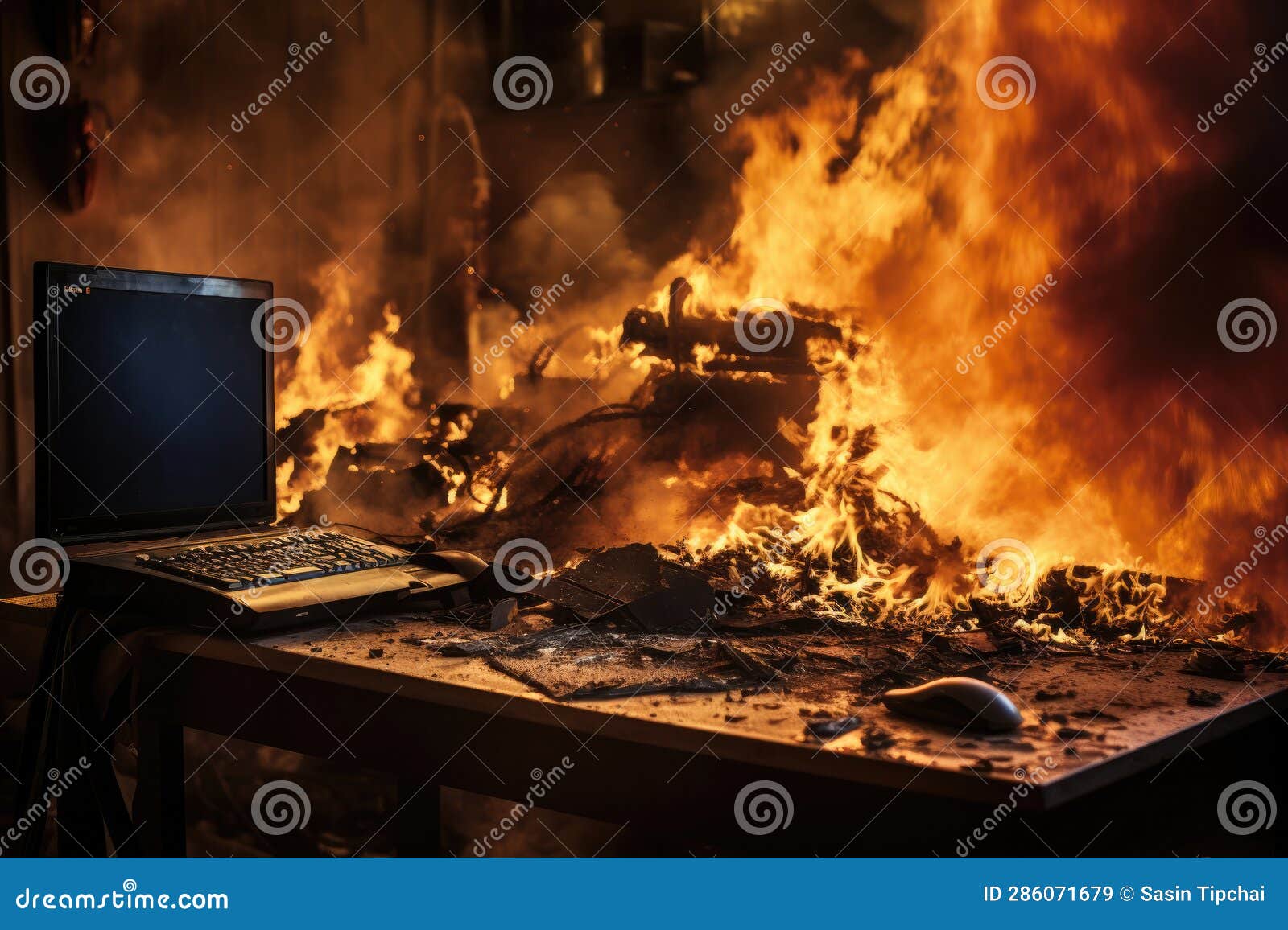 Computer PC on the Table. Burning Stock Illustration - Illustration of ...