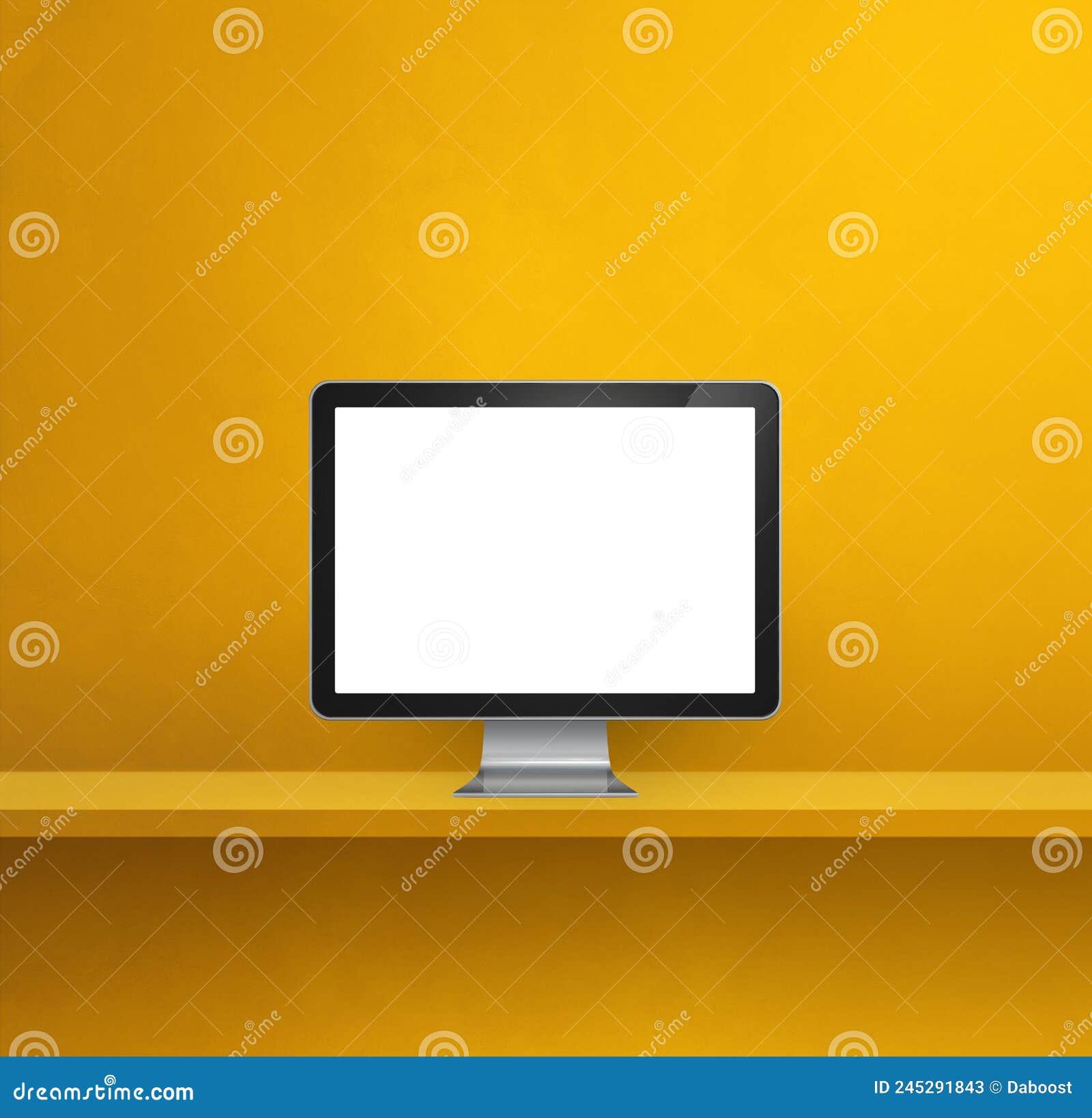 Computer Pc on Yellow Shelf Background Stock Illustration ...