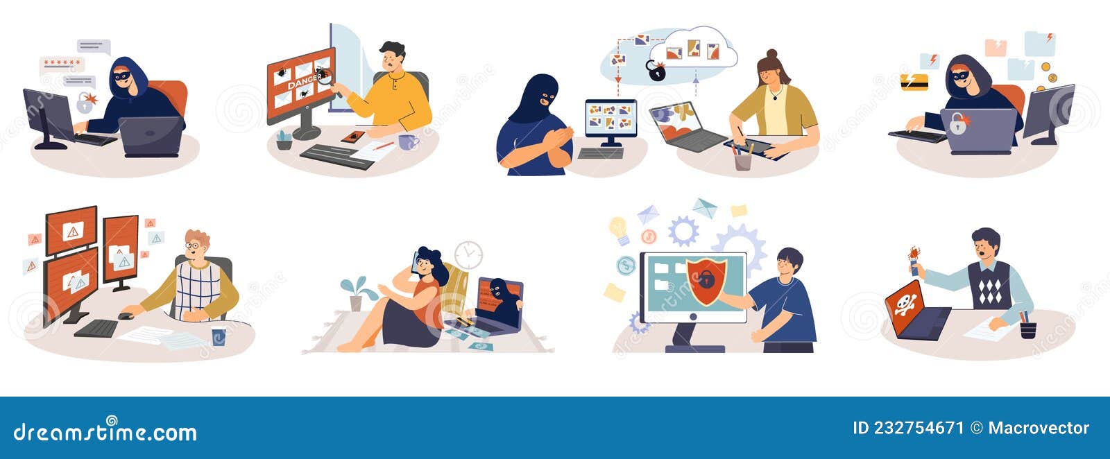 Computer People Danger Set stock vector. Illustration of worker - 232754671