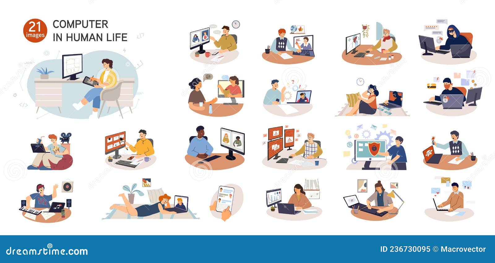 Computer People Flat Set stock vector. Illustration of woman - 236730095