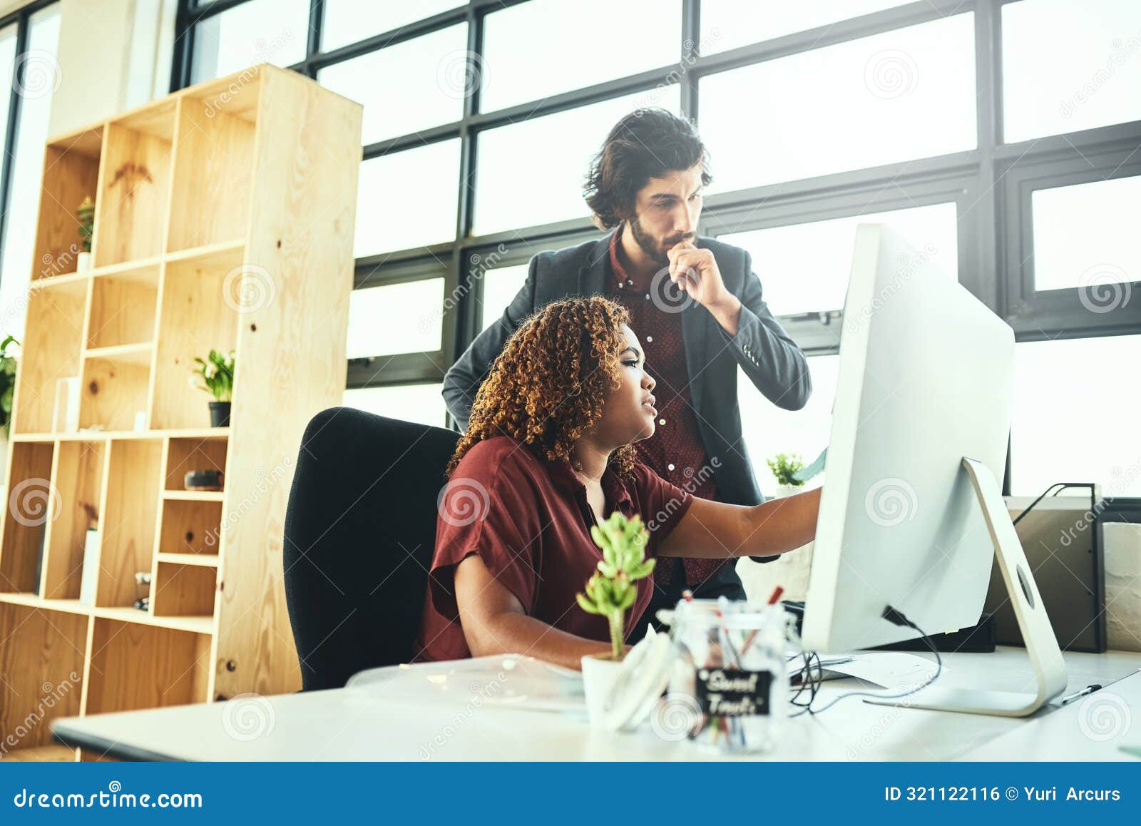 Computer, People and Office in Collaboration for Project at Workplace ...