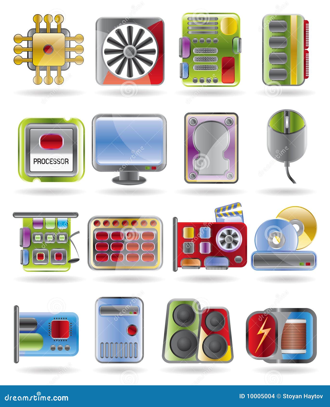 Computer Performance and Equipment Icons Stock Vector - Illustration of ...