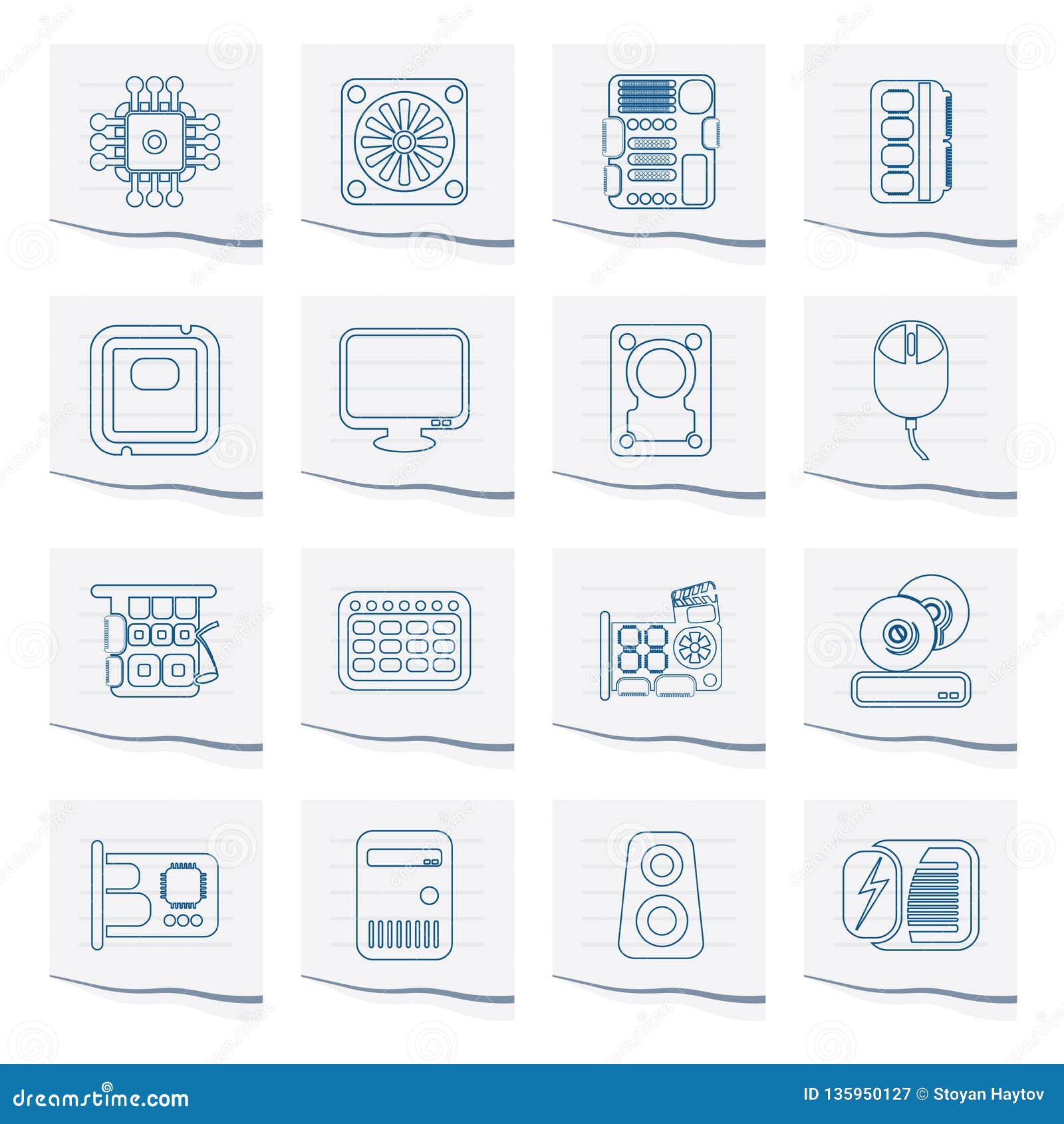 Computer Performance and Equipment Icons on a Piece of Paper Stock ...