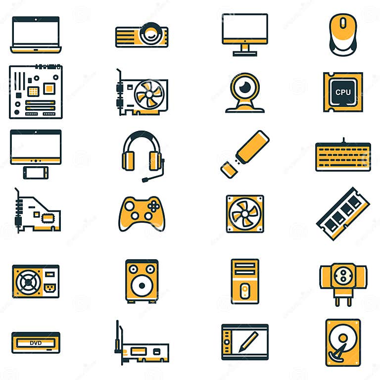 Computer Peripheral and Accessories Elements Icon Set Stock ...