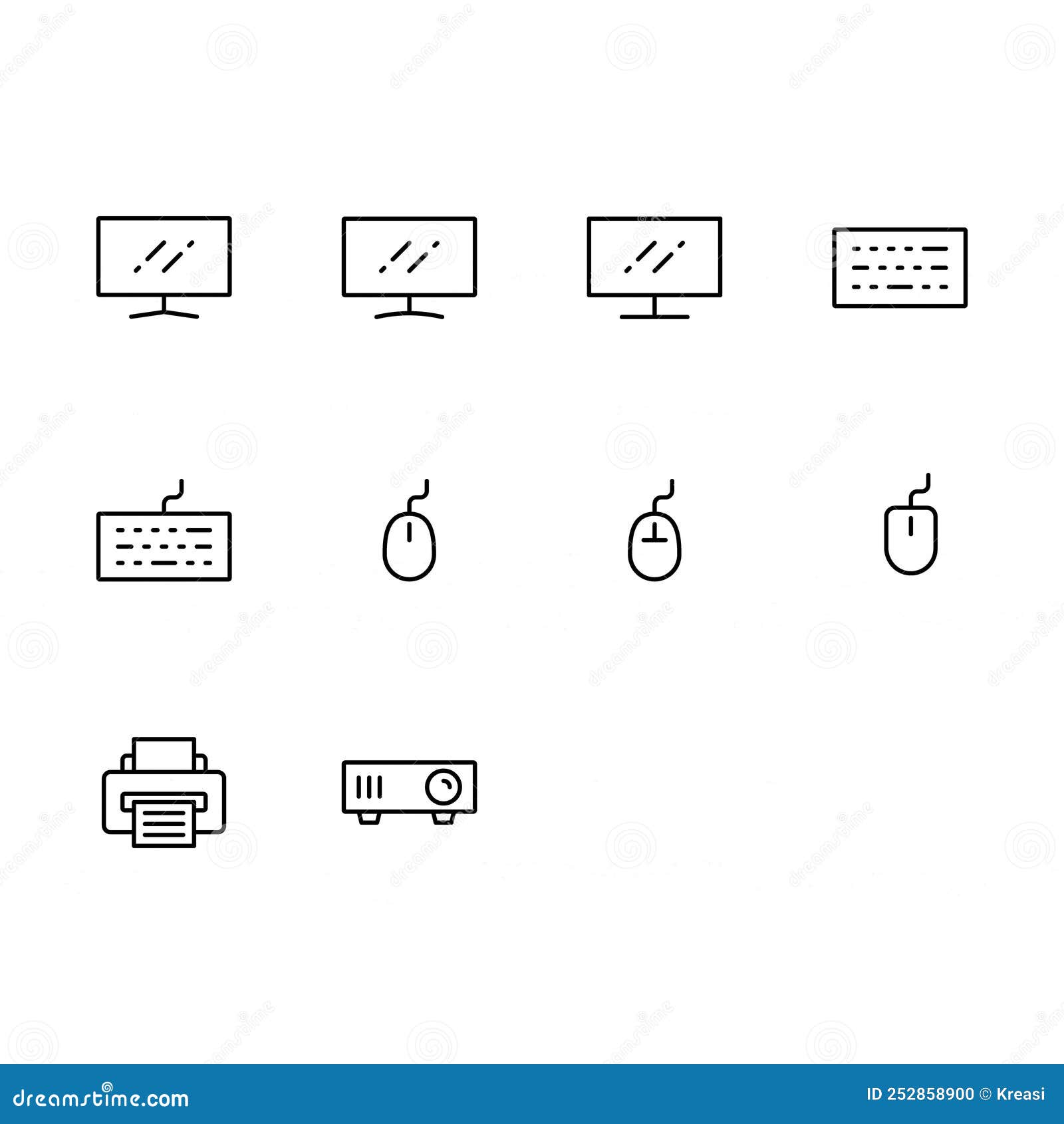 Computer Peripheral Devices Icon Set. Editable Vector Stroke Stock ...