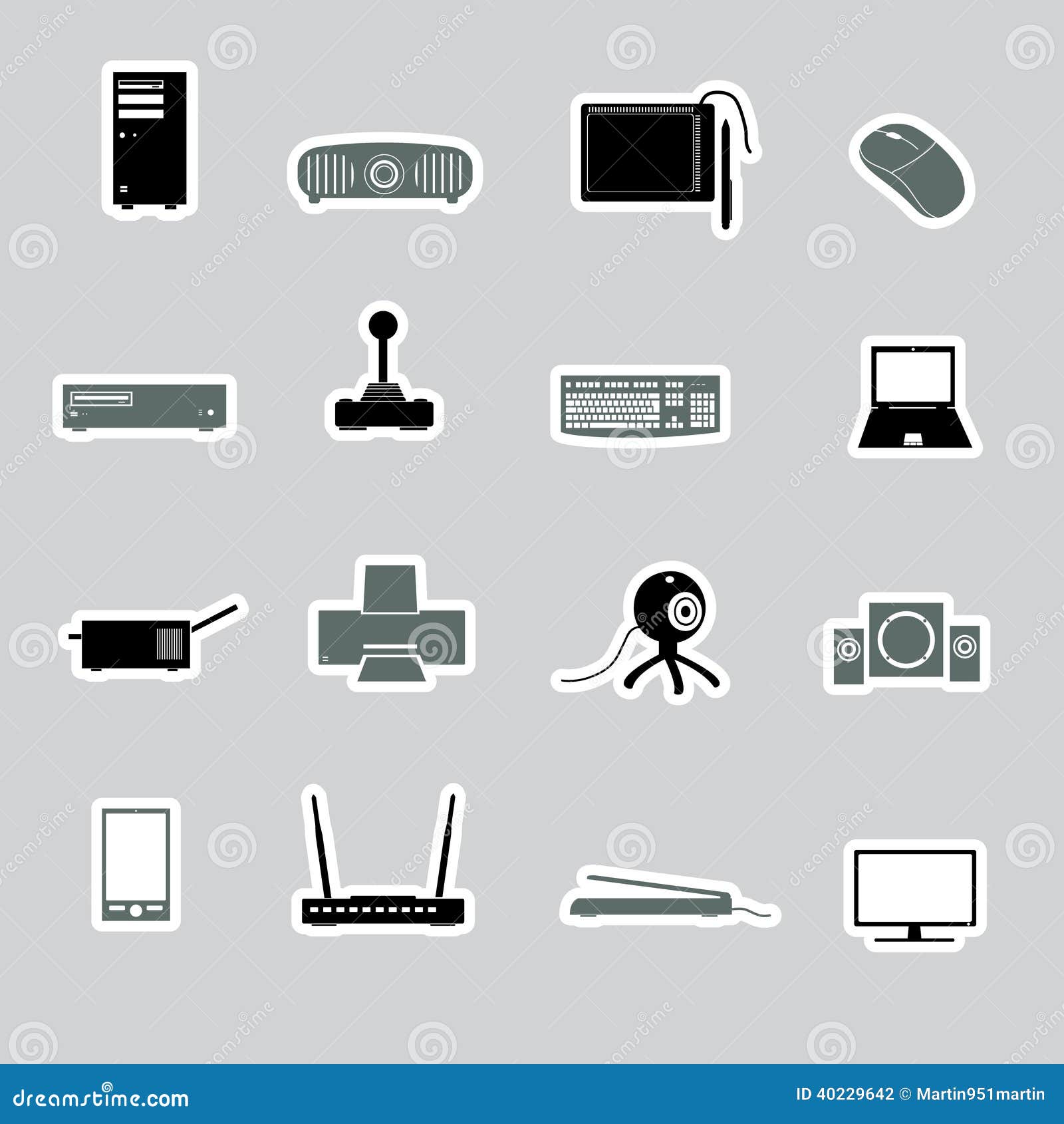 Computer Peripherals Icons In Joystick Shape Vector Illustration ...