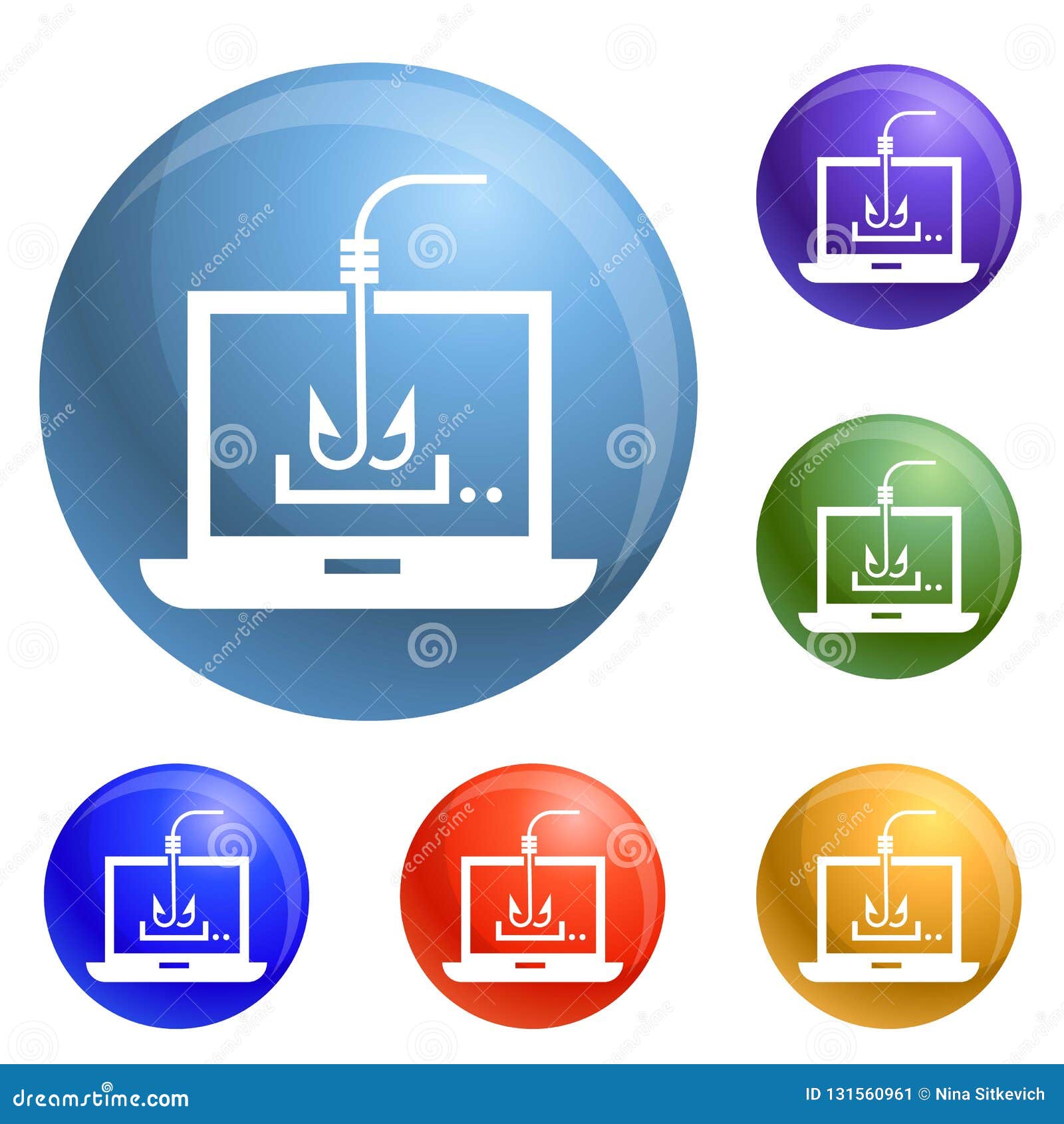 Computer Phishing Icons Set Vector Stock Vector - Illustration of black ...