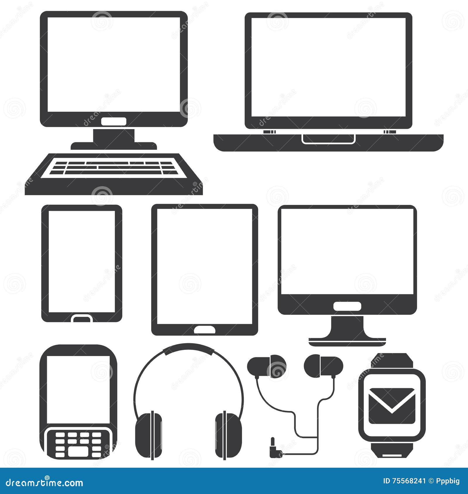 Computer and phone icons stock illustration. Illustration of headphone ...