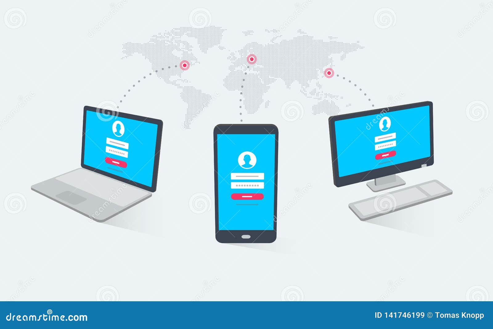 Computer, Phone and Laptop in Different Angles with Login Page on ...