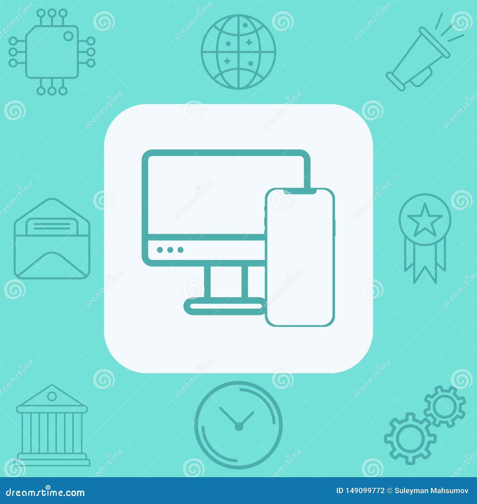 Computer with Phone Vector Icon Sign Symbol Stock Illustration ...