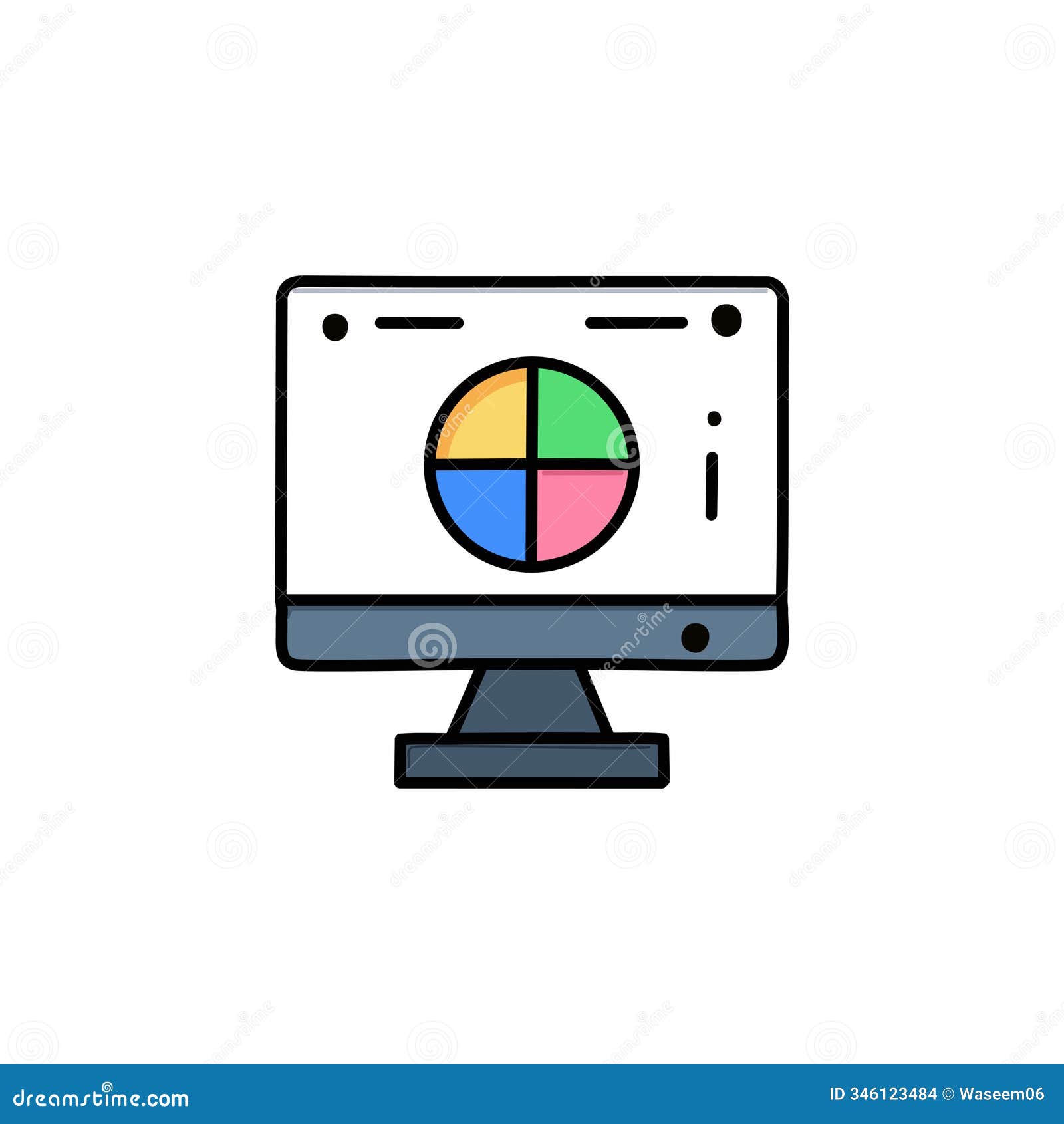 Computer with Pie Chart Icon, Vector Illustration, Filled Flat Design ...