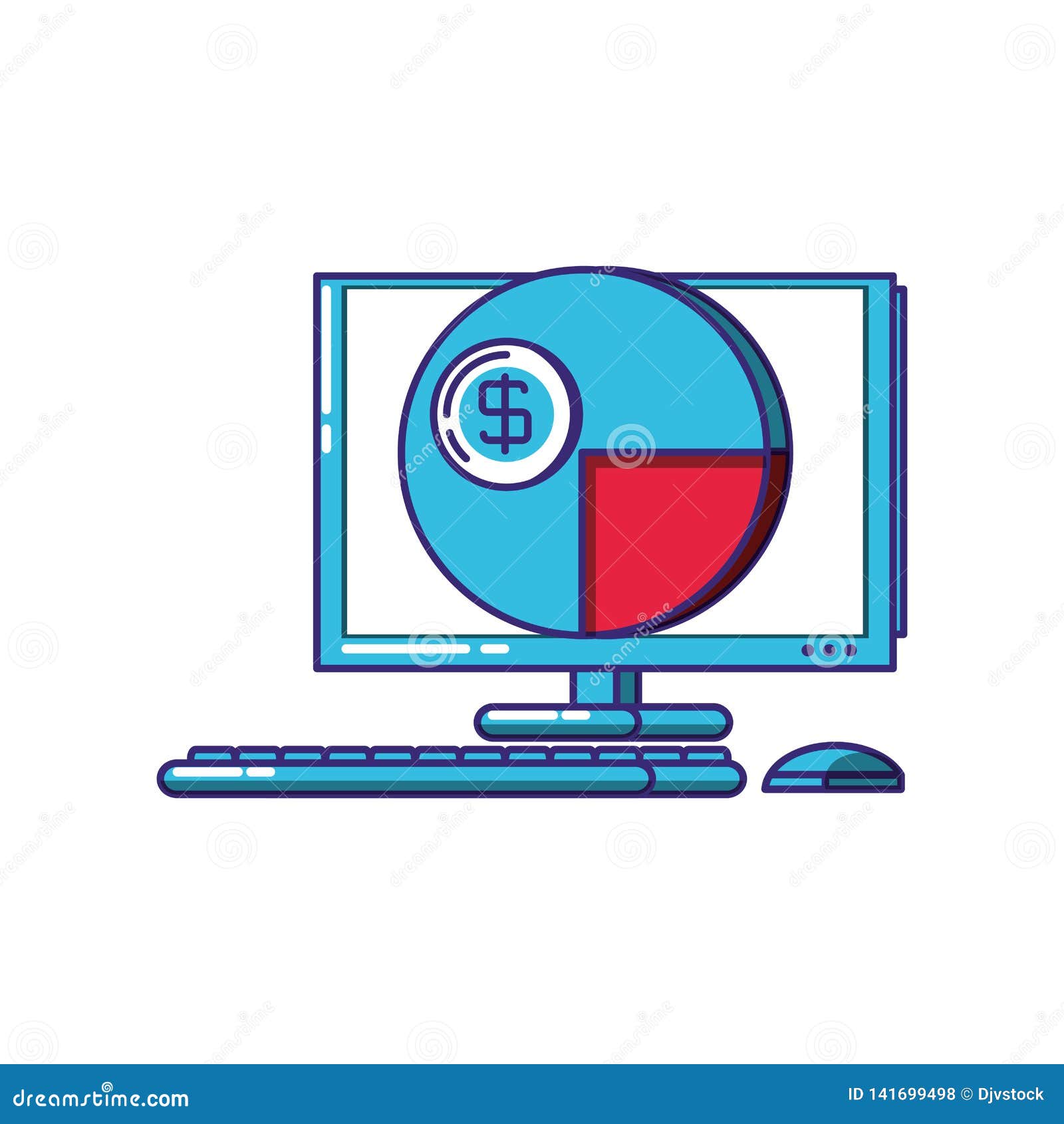 Computer with Pie Statistics Graphic Stock Vector - Illustration of ...