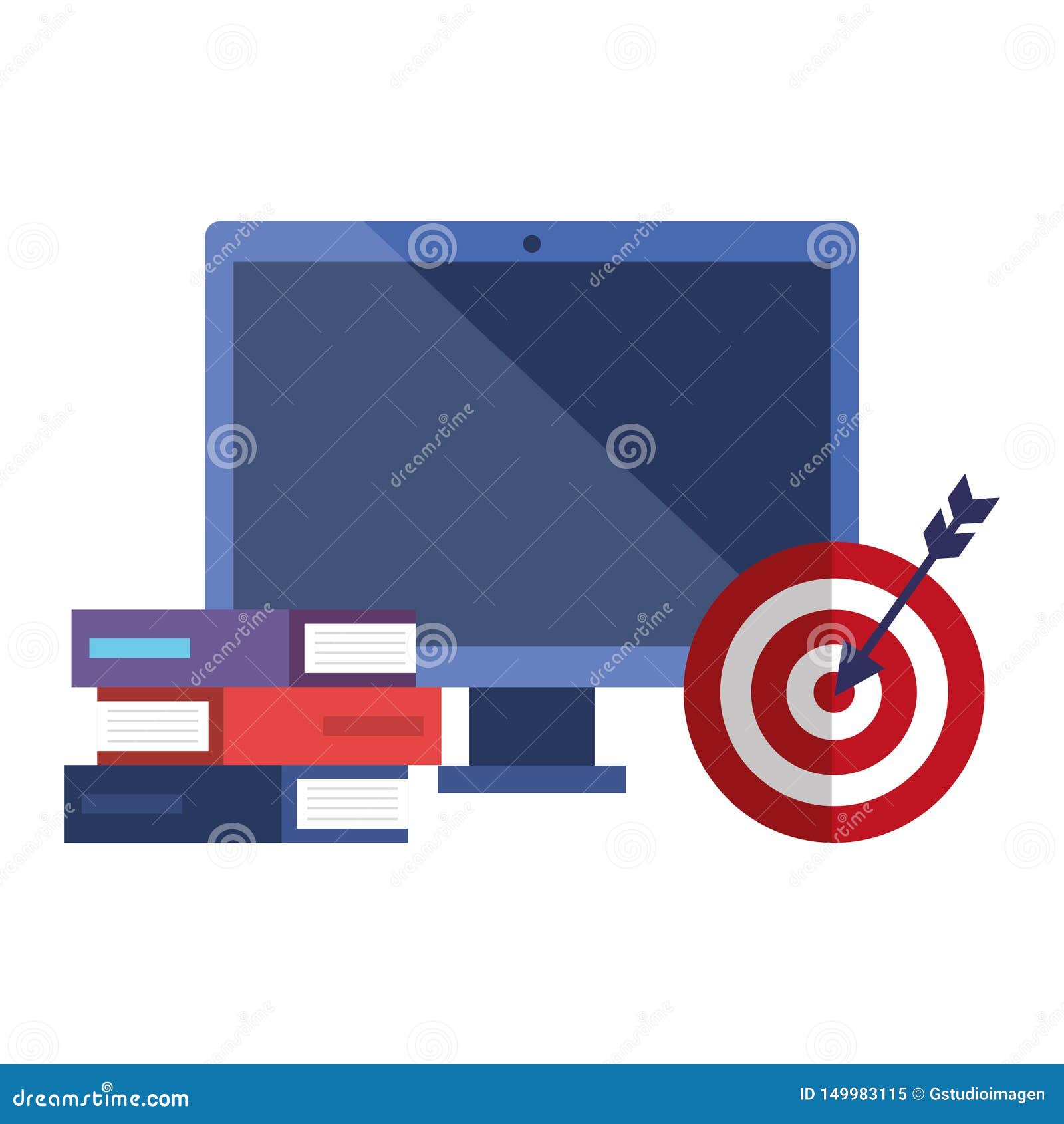 Computer with Pile Text Books and Target Stock Illustration ...