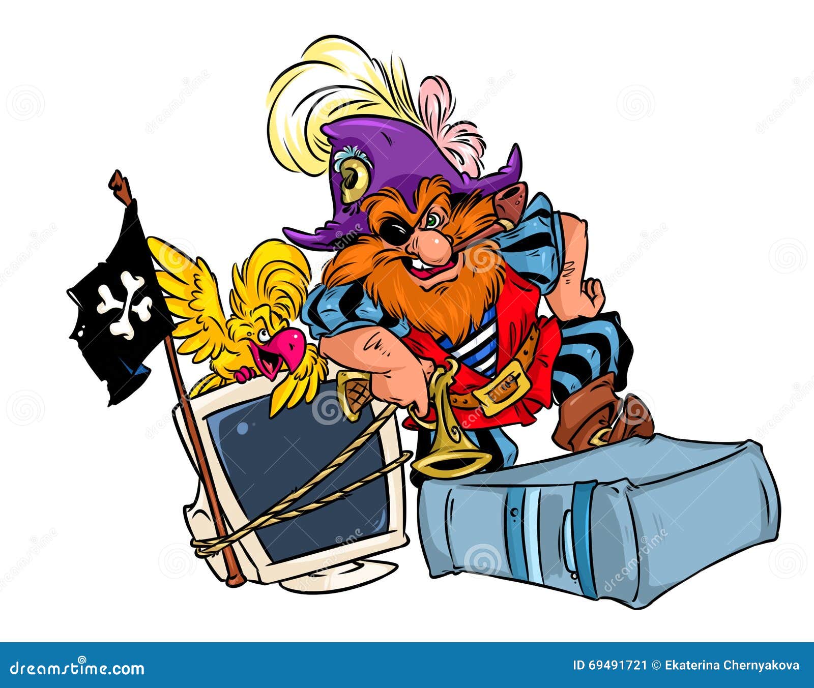 Computer pirate cartoon stock illustration. Illustration of smile ...