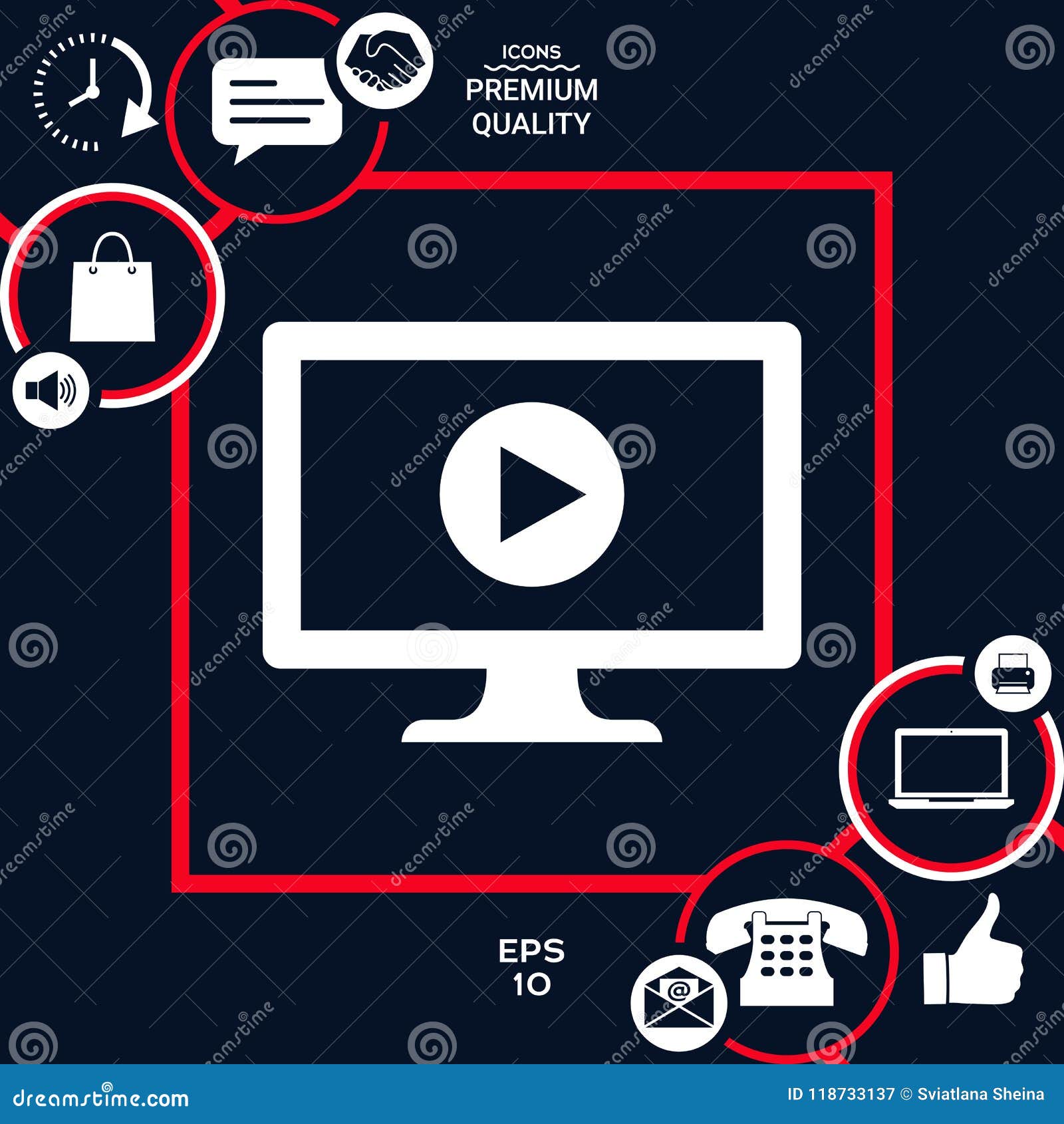 Computer with Play Button Icon Stock Vector - Illustration of concept ...