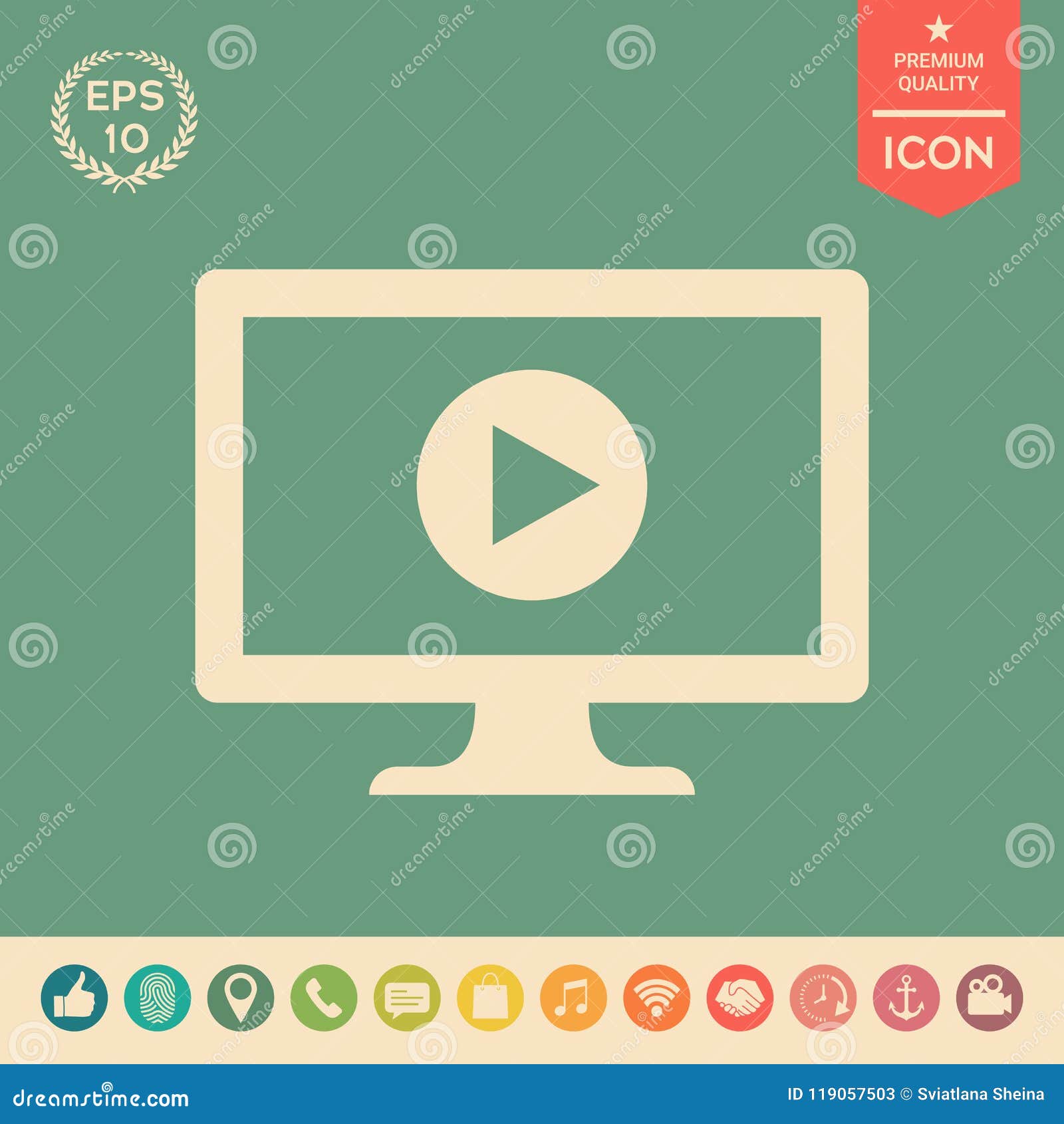 Computer with Play Button Icon Stock Vector - Illustration of equipment ...