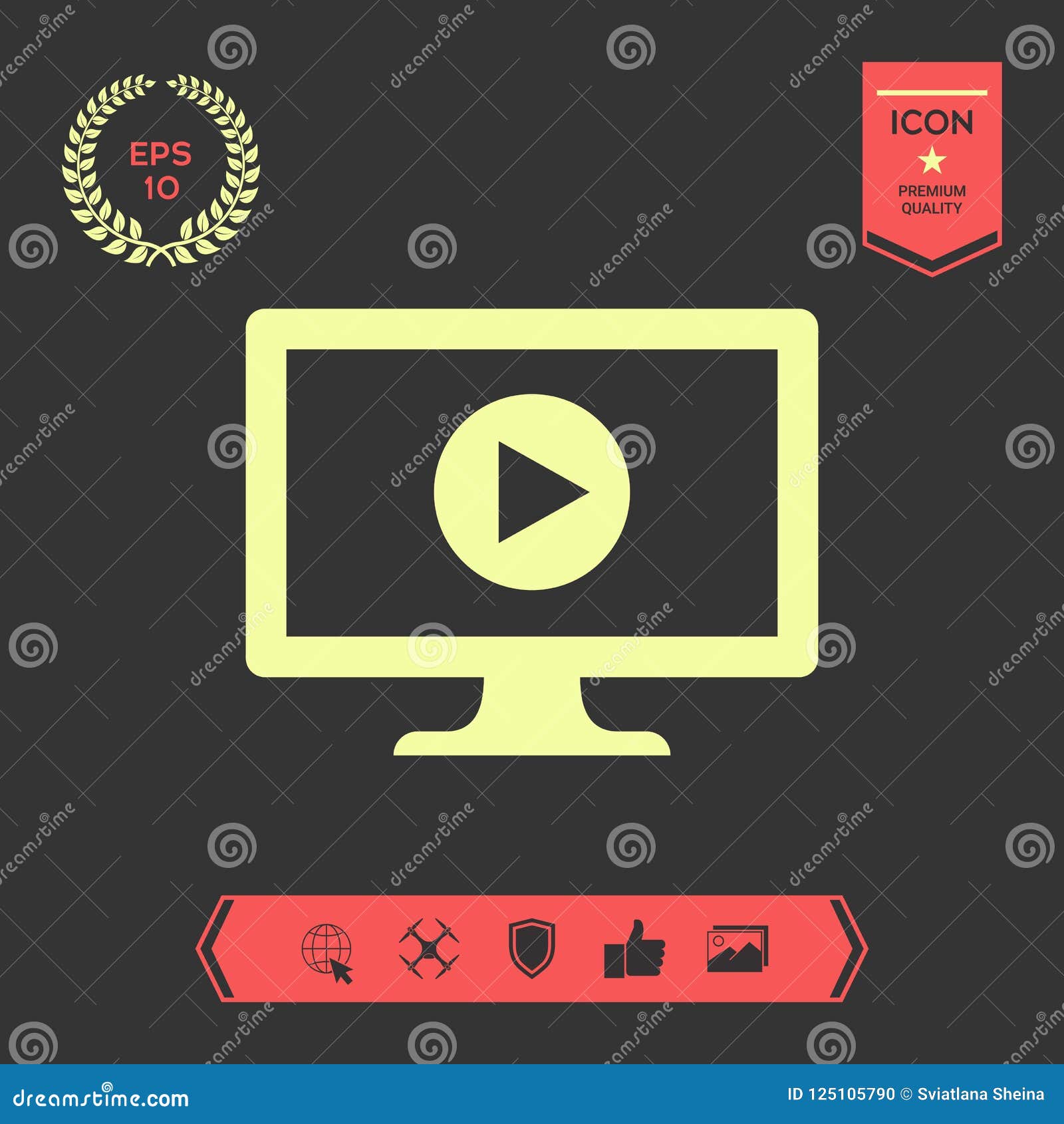 Computer with Play Button Icon . Graphic Elements for Your Design Stock ...