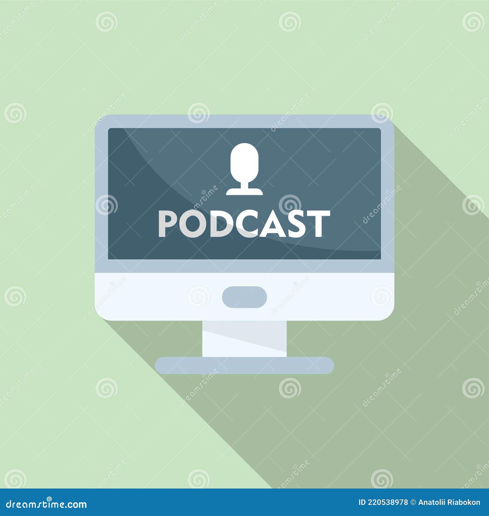 Computer Podcast Icon, Flat Style Stock Vector - Illustration of studio ...