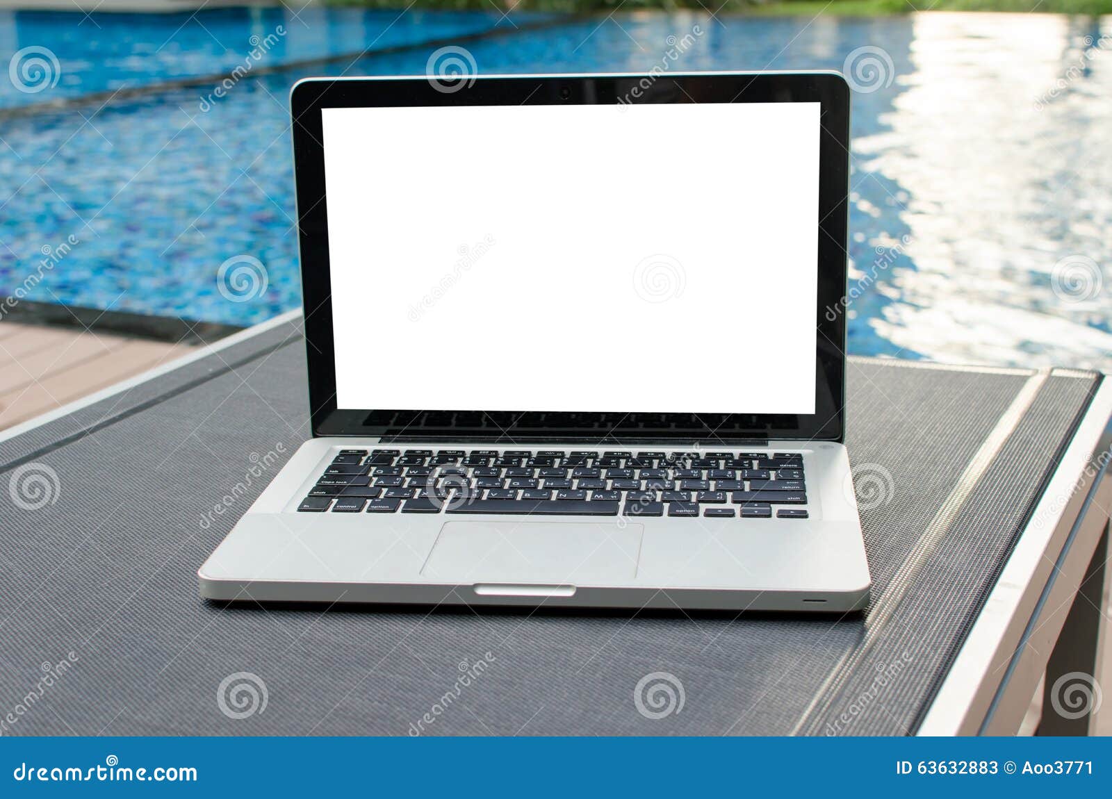 Computer and pool stock image. Image of laptop, travel - 63632883