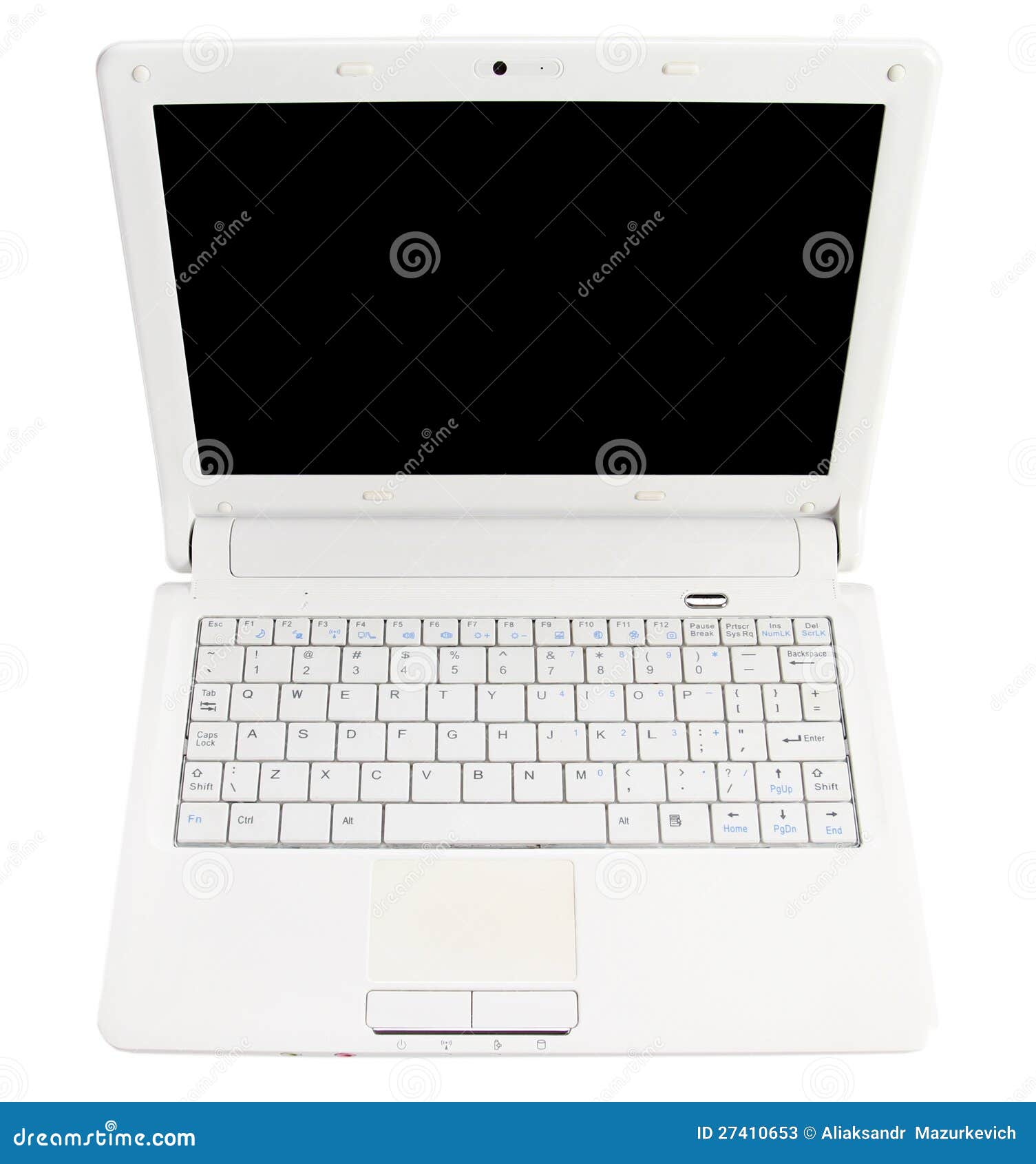 Computer Portatile Aperto Di Bianco Con Lo Schermo Nero Immagine Stock ...