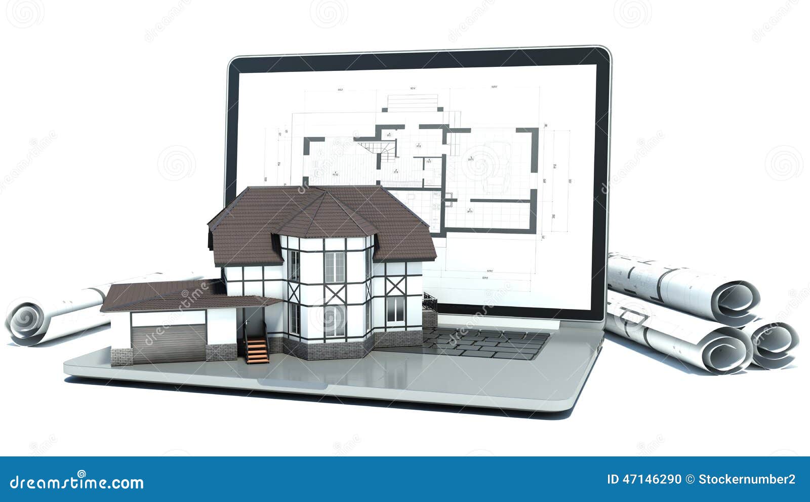 Computer Portatile E Disegni Con Il Progetto Della Casa 3d ...