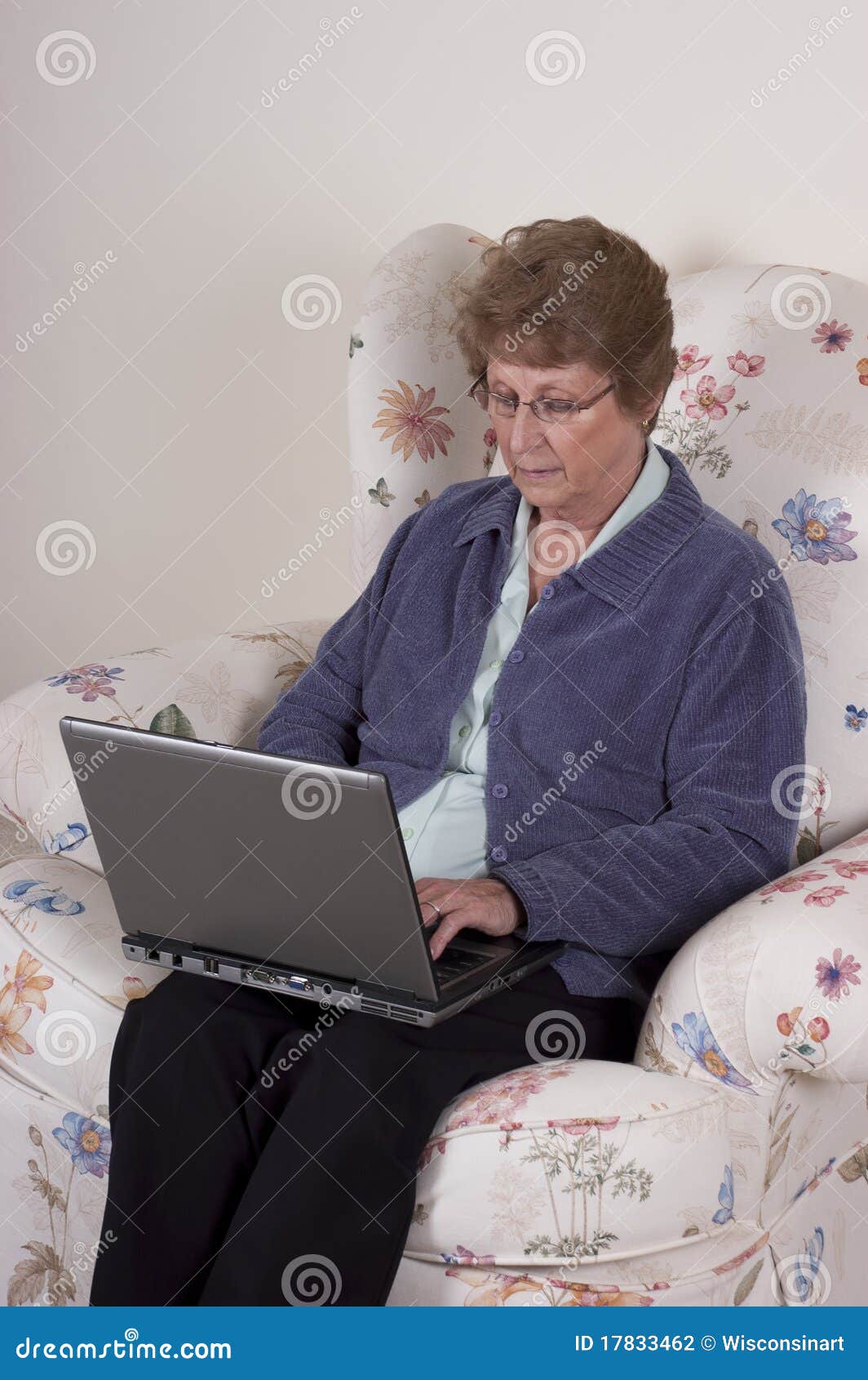 Computer Portatile Maggiore Maturo Della Donna, Sguardo Serio ...