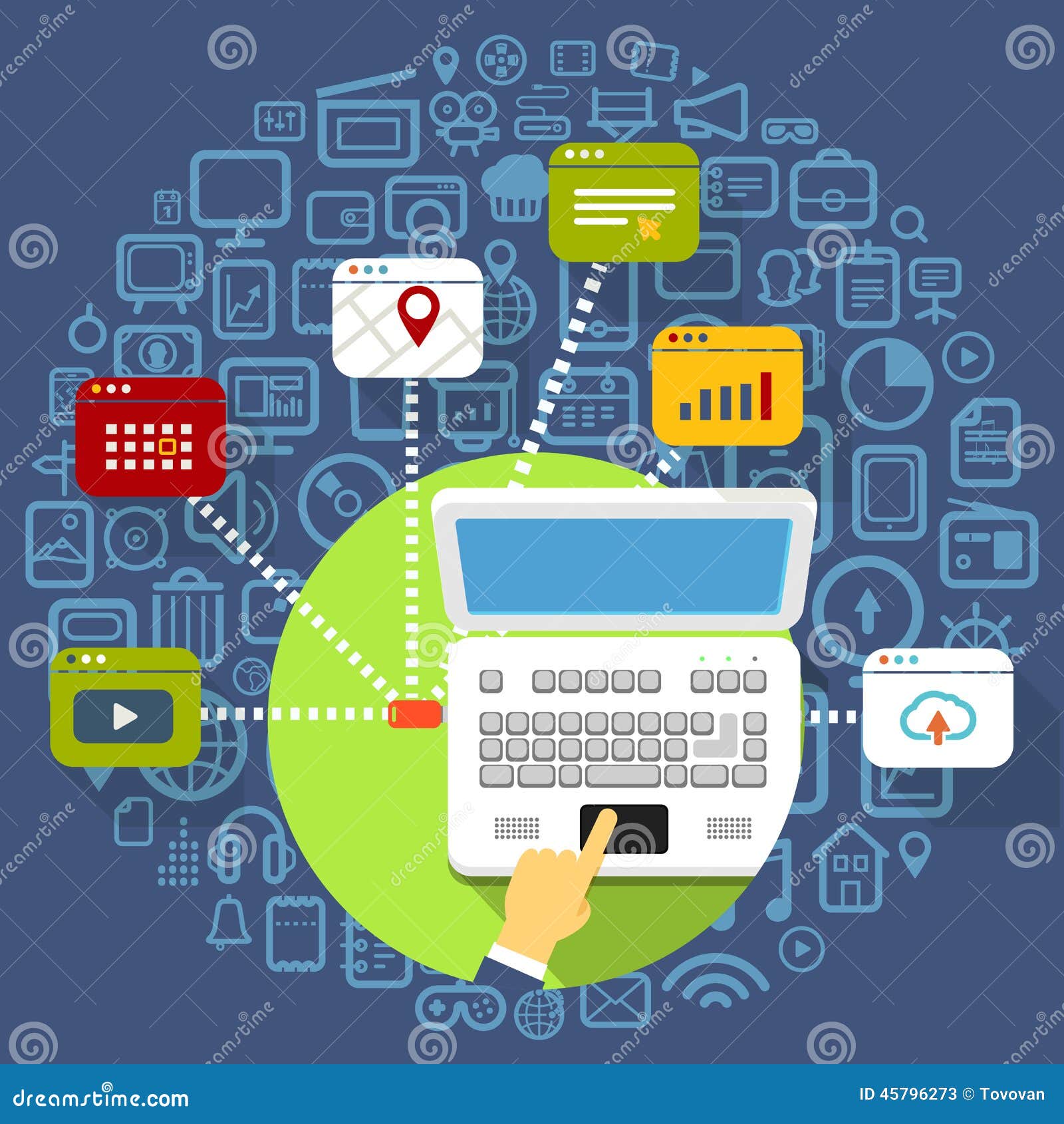 Computer Portatile Moderno Con Il Collegamento a Internet Illustrazione ...