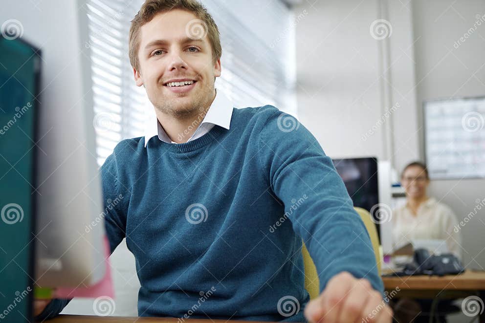 Computer, Portrait and Creative Business Man Online for Software ...