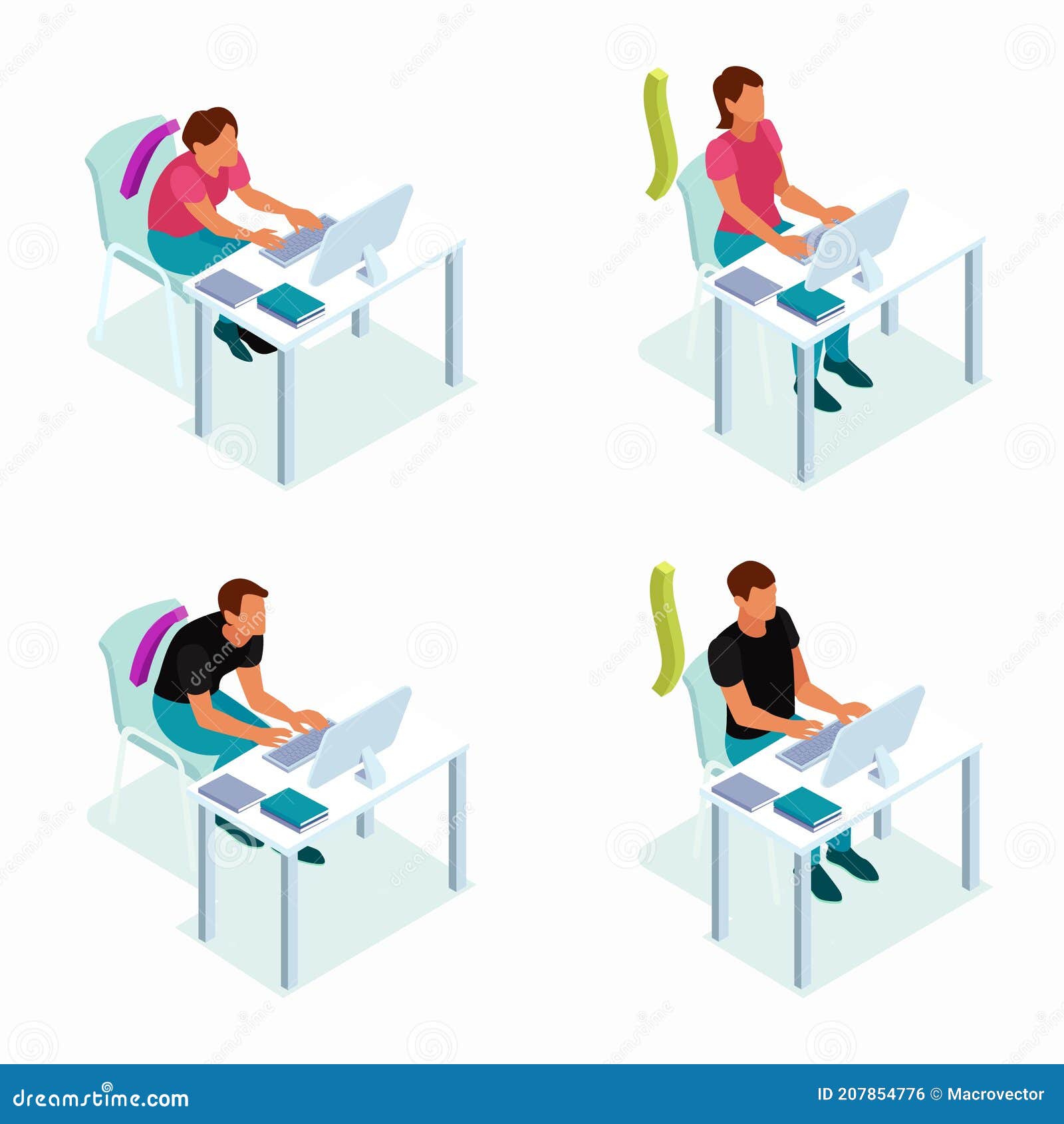 Computer Posture Isometric Concept Stock Illustration - Illustration of ...