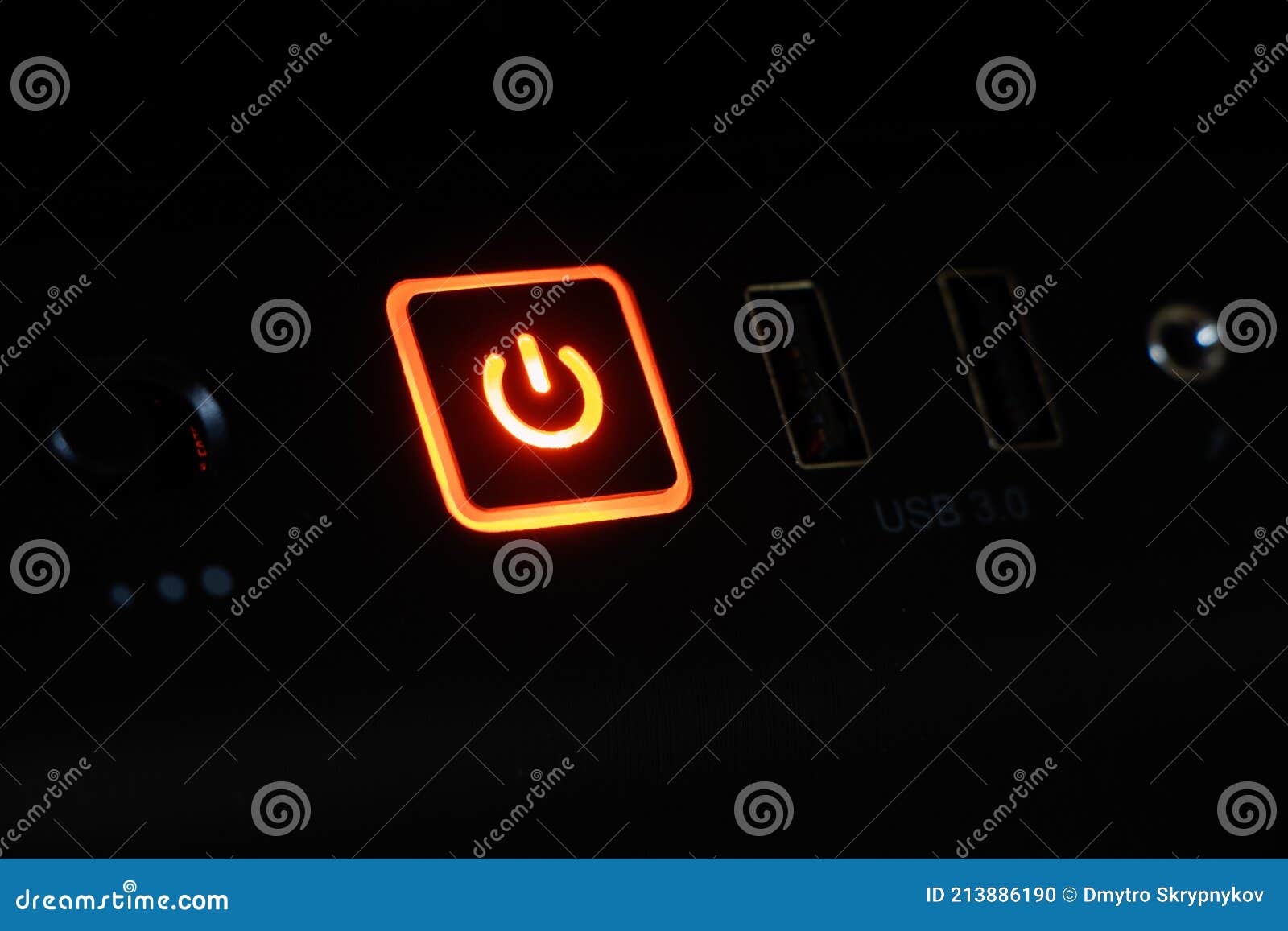 Computer Power Button Glowing in the Dark Stock Photo - Image of ...